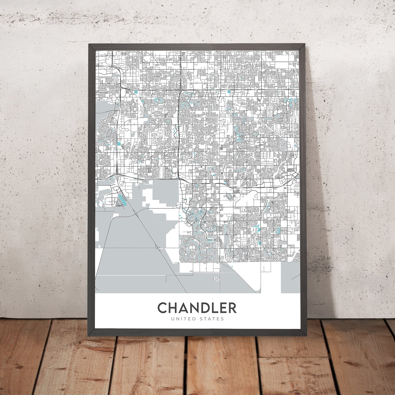 Modern City Map of Chandler, AZ: Downtown, Ocotillo, AZ-101, AZ-202, C – The Unique Maps Co.