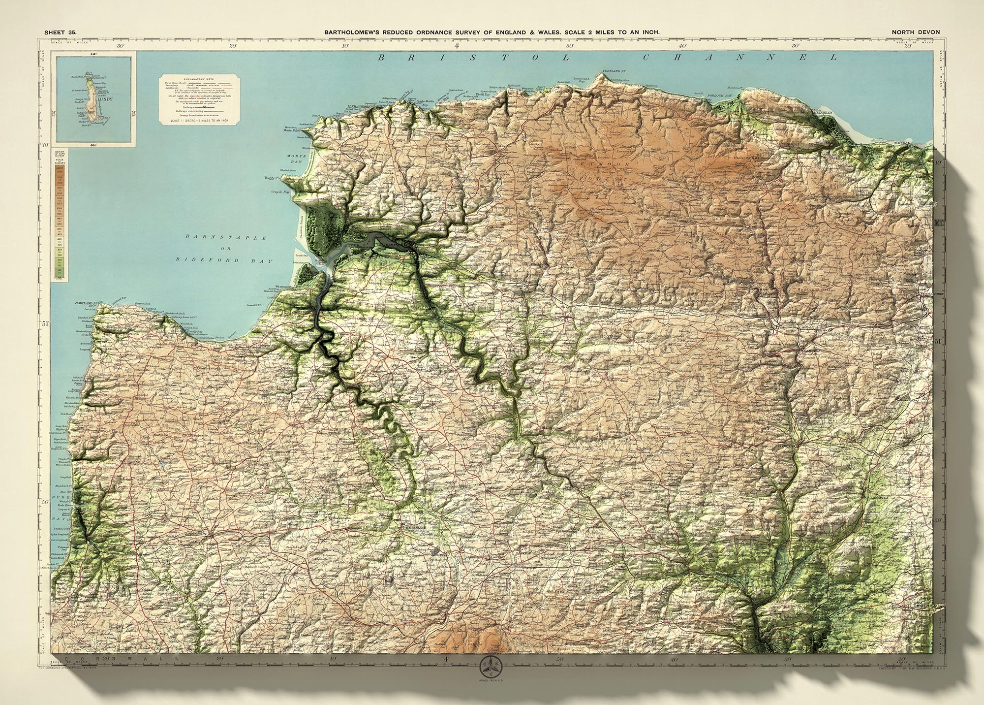 Old OS Map of North Devon by Bartholomew, 1901: Barnstaple, Exmoor, Ri ...