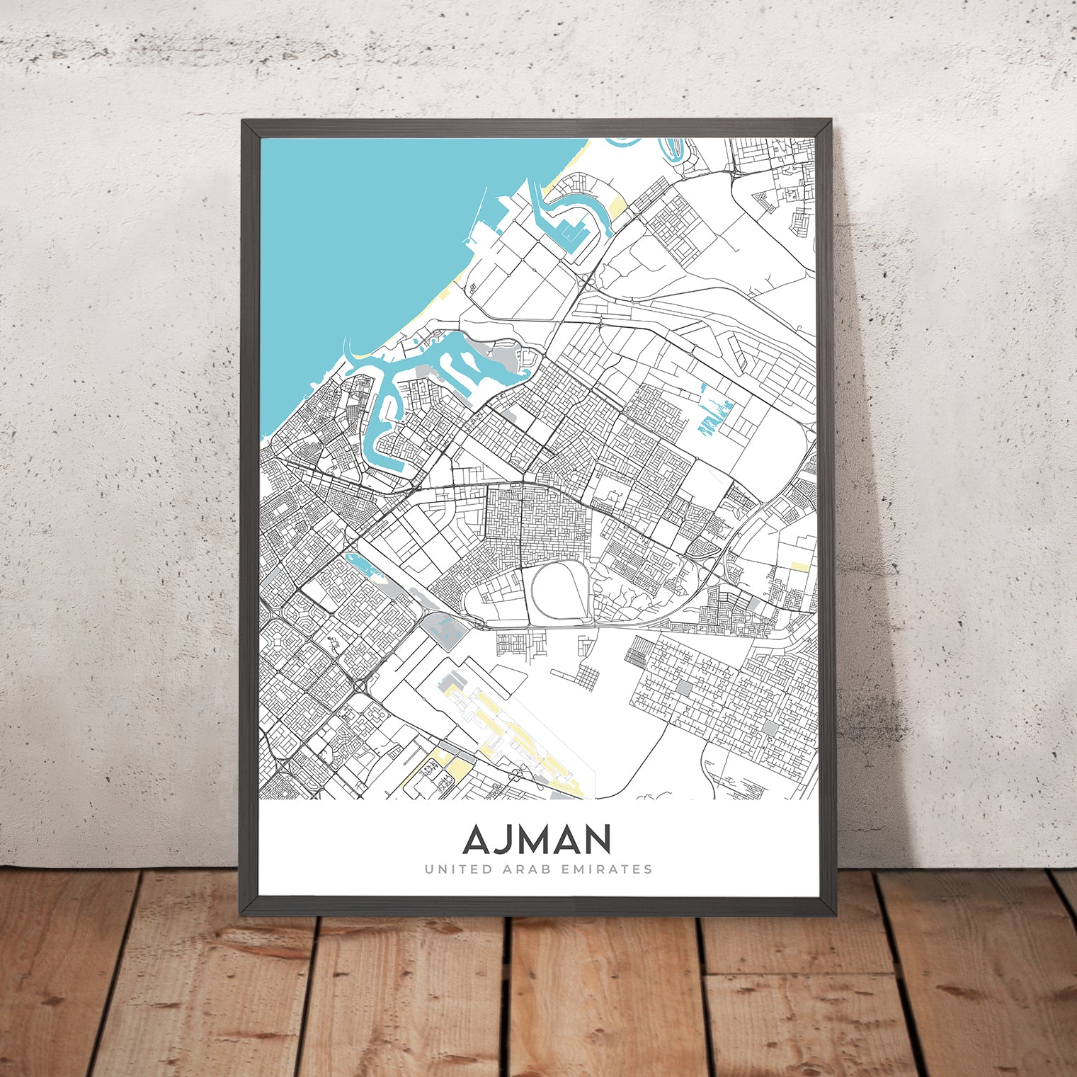 Modern City Map of Ajman, UAE: Al Nuaimiya, Al Rawda, Al Zahra, Bin Za ...