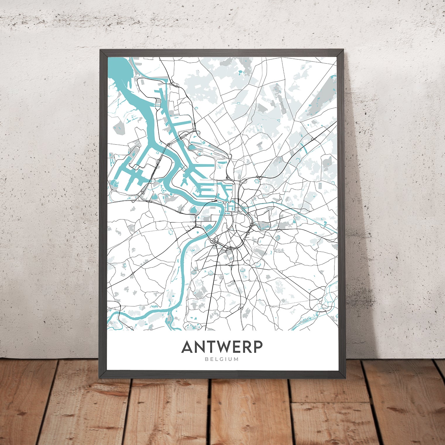 Modern City Map of Antwerp, Belgium: Central Station, Cathedral, City ...