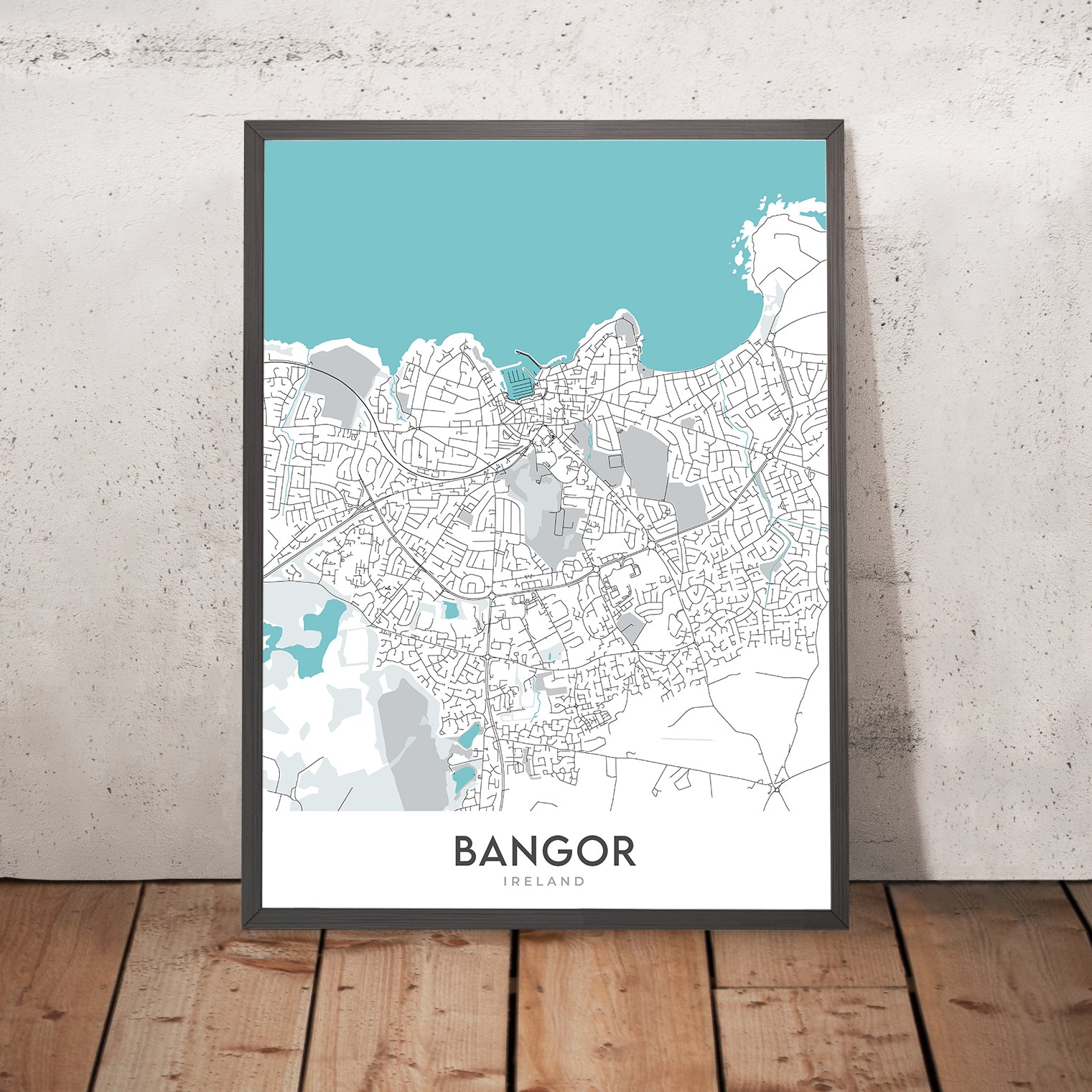 Modern Town Map of Bangor, NI: Ballyholme, Bangor Castle, Ward Park, A ...