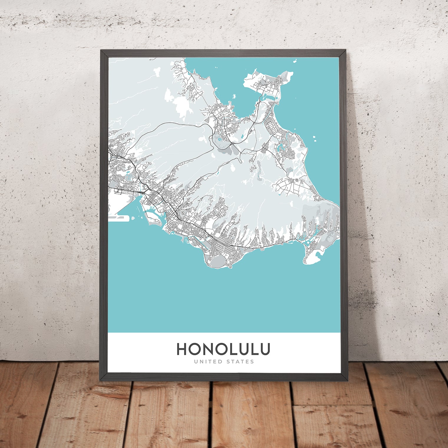 Modern City Map of Honolulu, HI: Waikiki, Diamond Head, Downtown, Ala ...