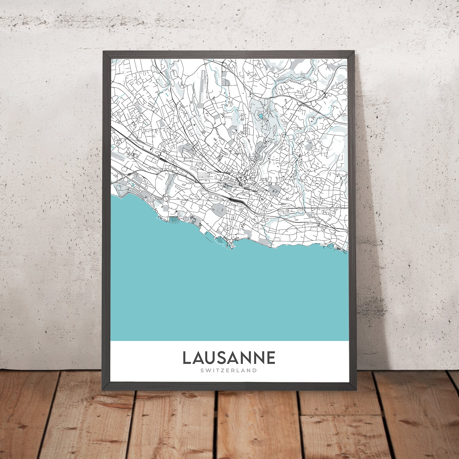 Modern City Map of Lausanne: Lake Geneva, Palais de Rumine, Cathedrale ...