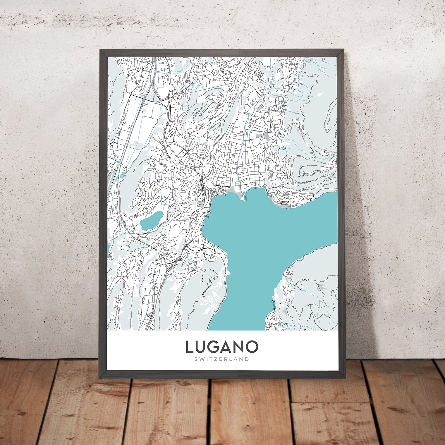 Modern City Map of Lugano, Switzerland: Lake Lugano, Monte Brè, Monte ...