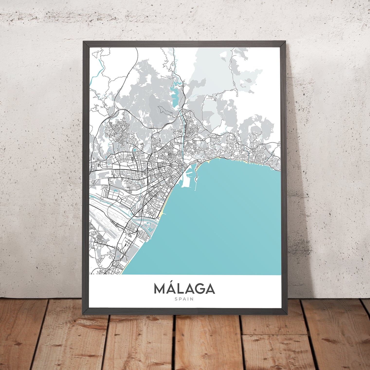 Modern City Map of Málaga, Spain: Cathedral, Roman Theatre, Gibralfaro ...