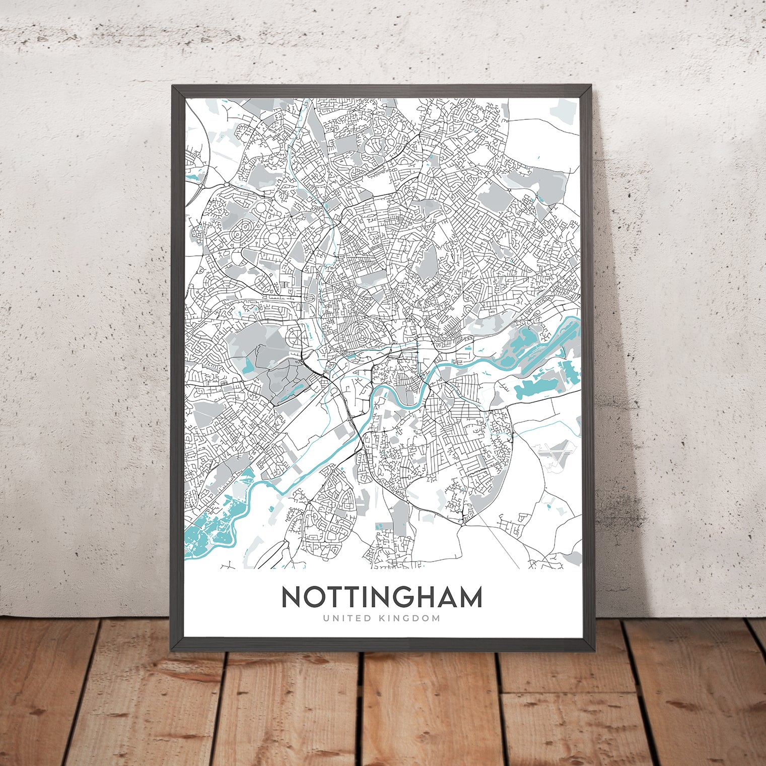 Modern City Map of Nottingham, UK: City Centre, Castle, Cathedral, Tre ...