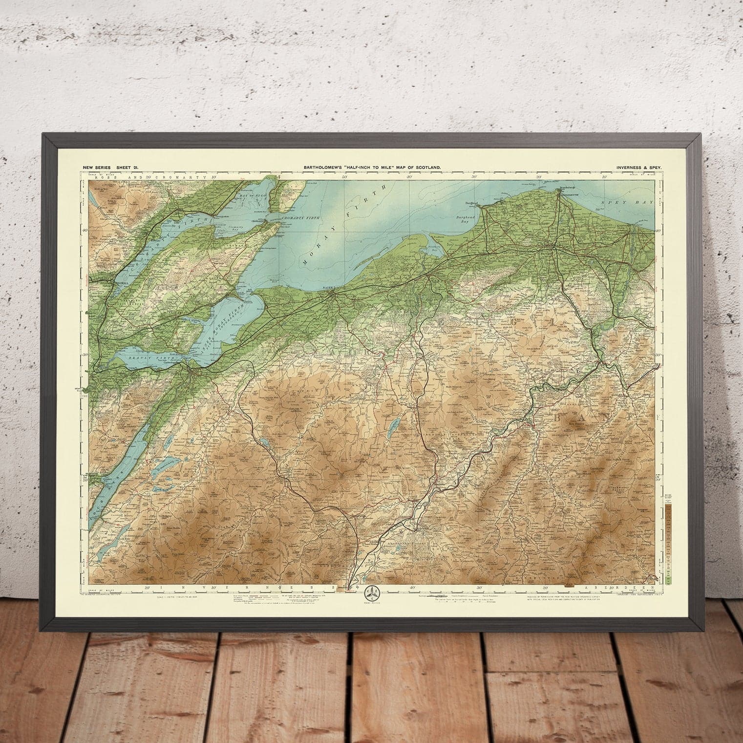 Old OS Map of Inverness & Spey, Scottish Highlands by Bartholomew, 190 ...