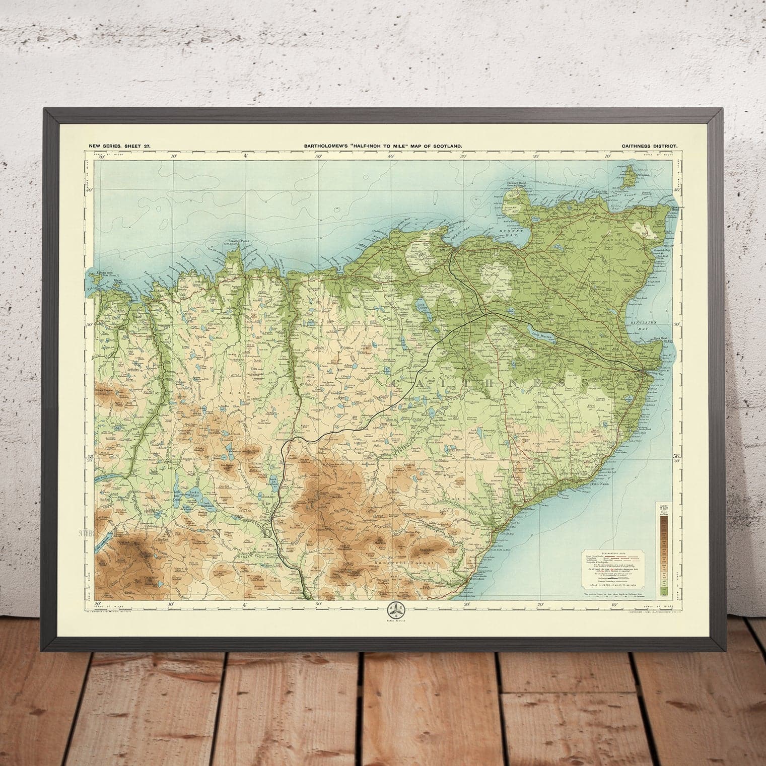 Old OS Map of Caithness District by Bartholomew, 1901: Thurso, Wick, D ...