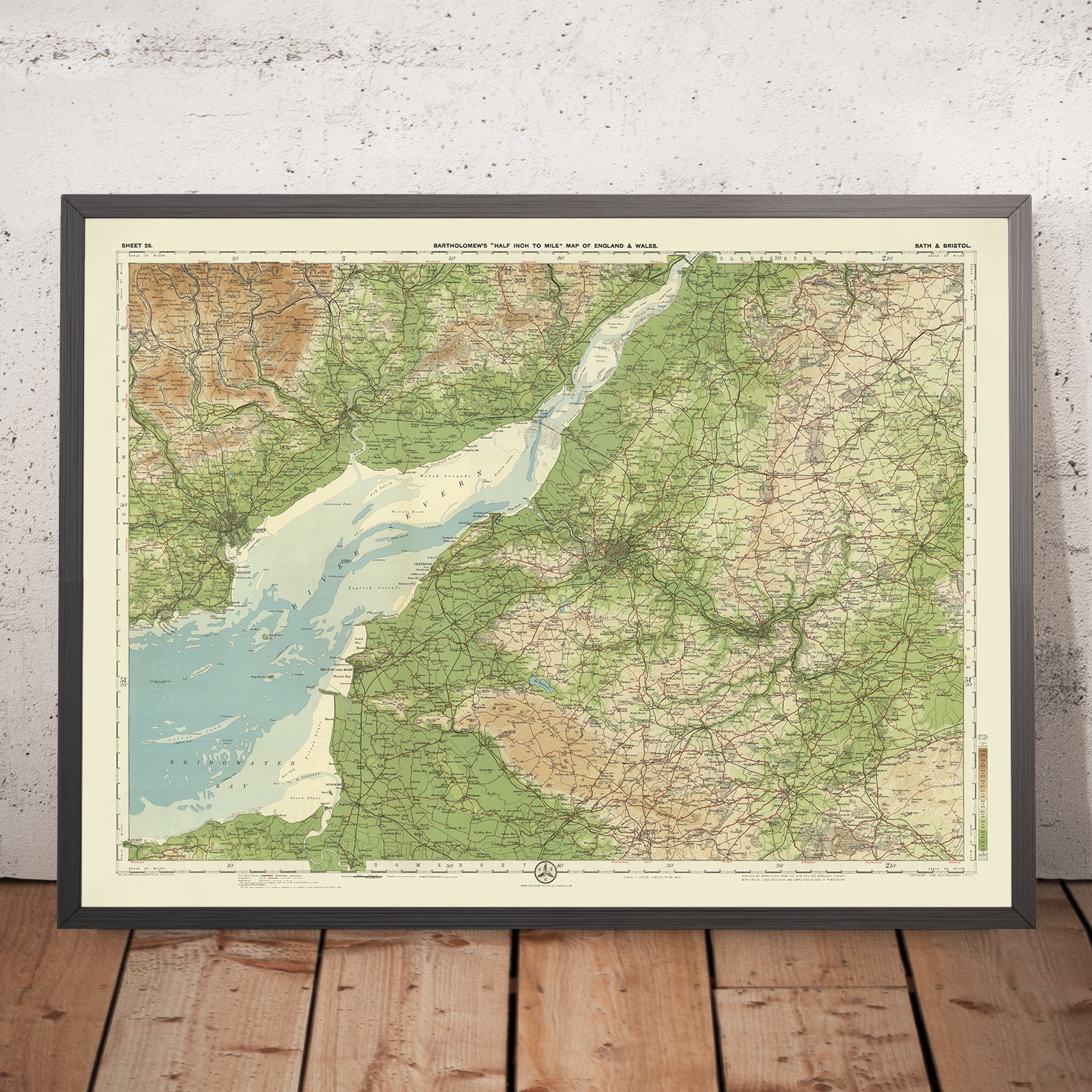 Old OS Map of Bath & Bristol, Somerset by Bartholomew, 1901: Mendip Hi ...