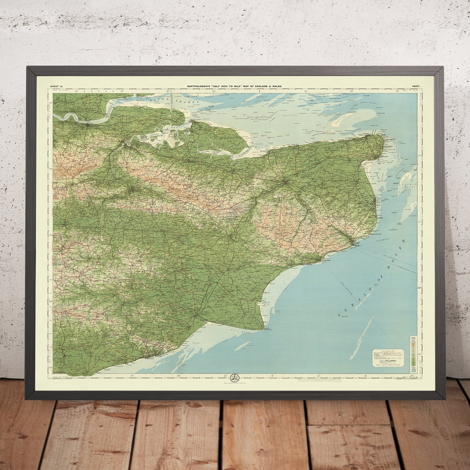 Old OS Map of Kent, England by Bartholomew, 1901: Thames Estuary, Dove ...