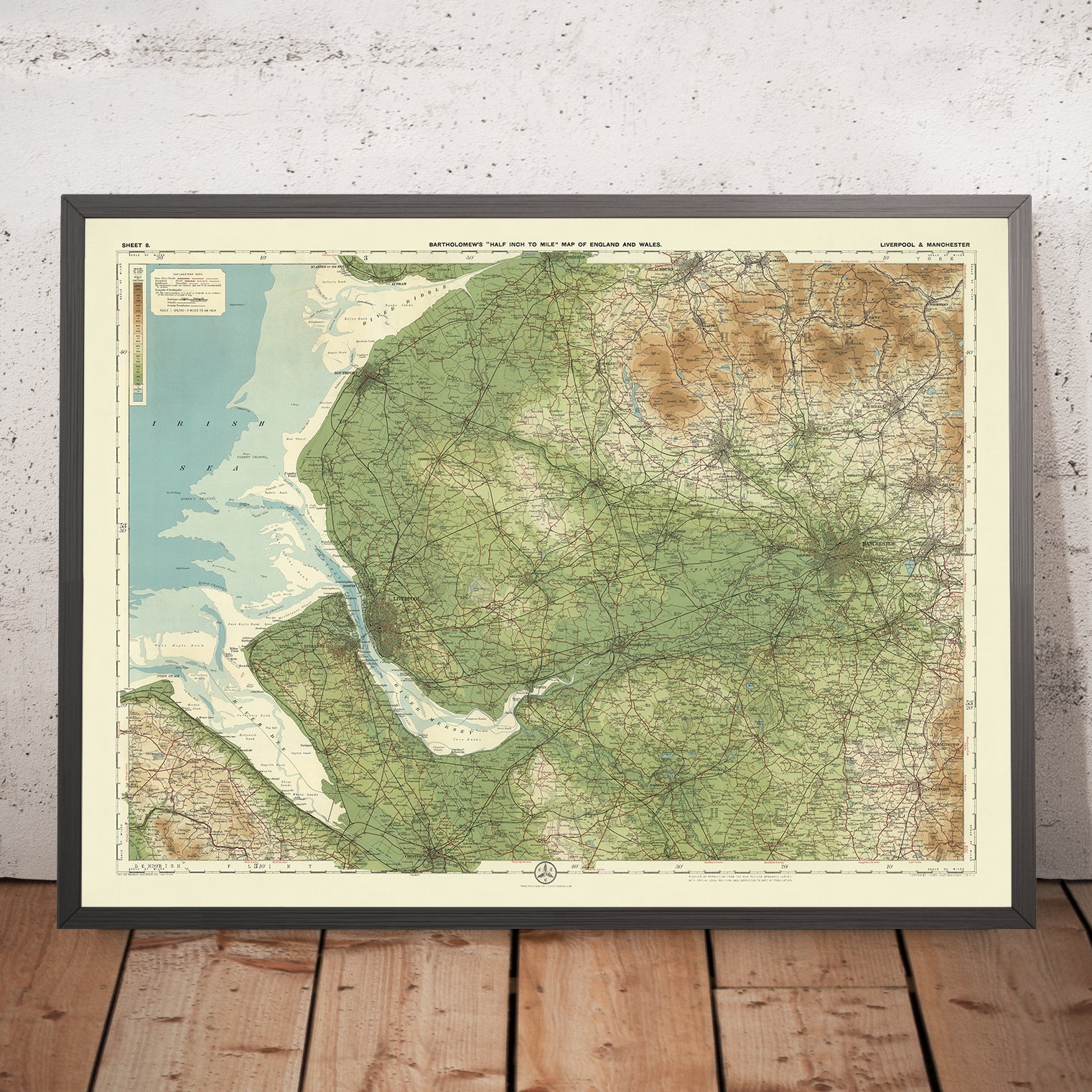 Old OS Map of Liverpool & Manchester by Bartholomew, 1901: Mersey, Pen ...