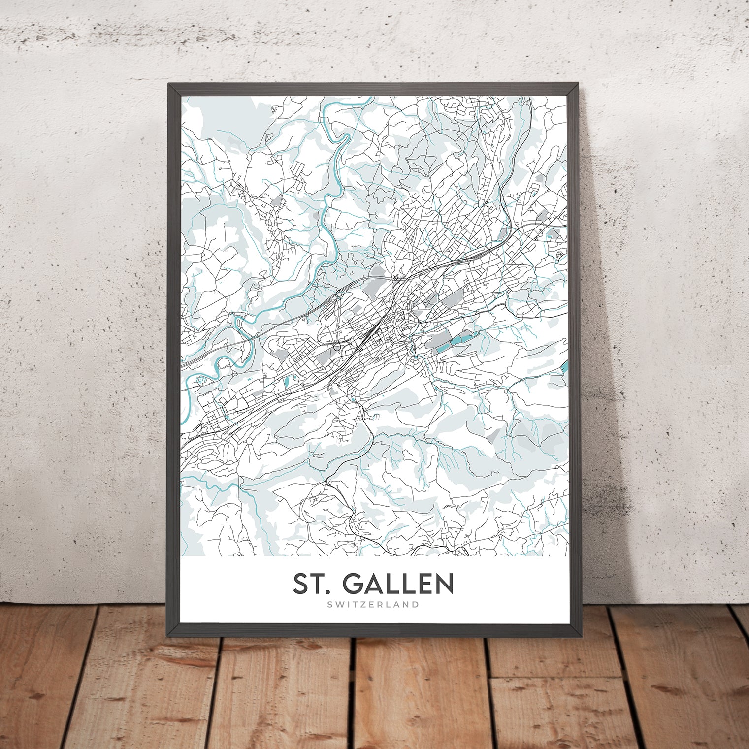 Modern City Map of St. Gallen, Switzerland: Abbey, Cathedral, Universi ...