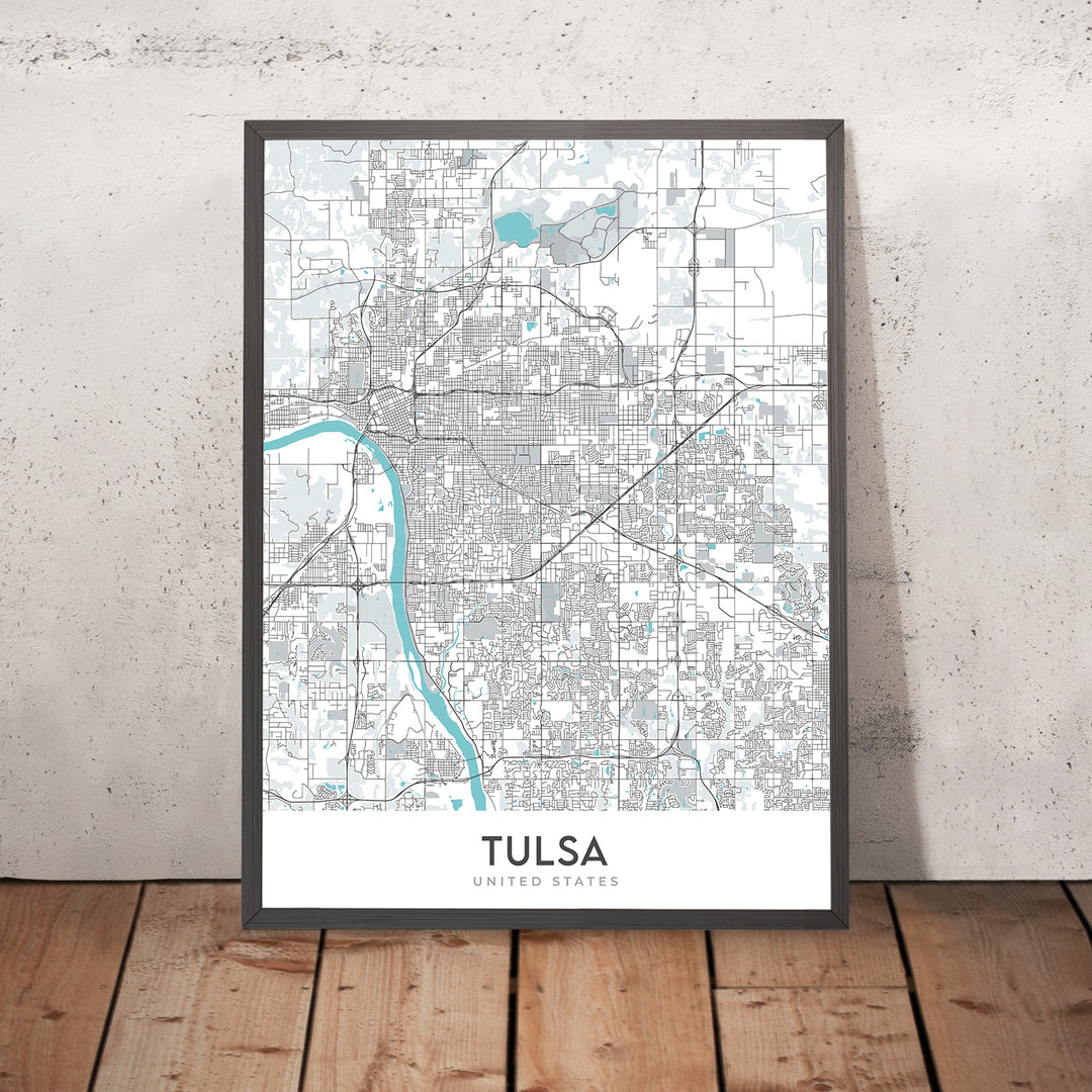 Modern City Map of Tulsa, OK: Downtown, Tulsa Zoo, I-44, Tulsa Botanic ...