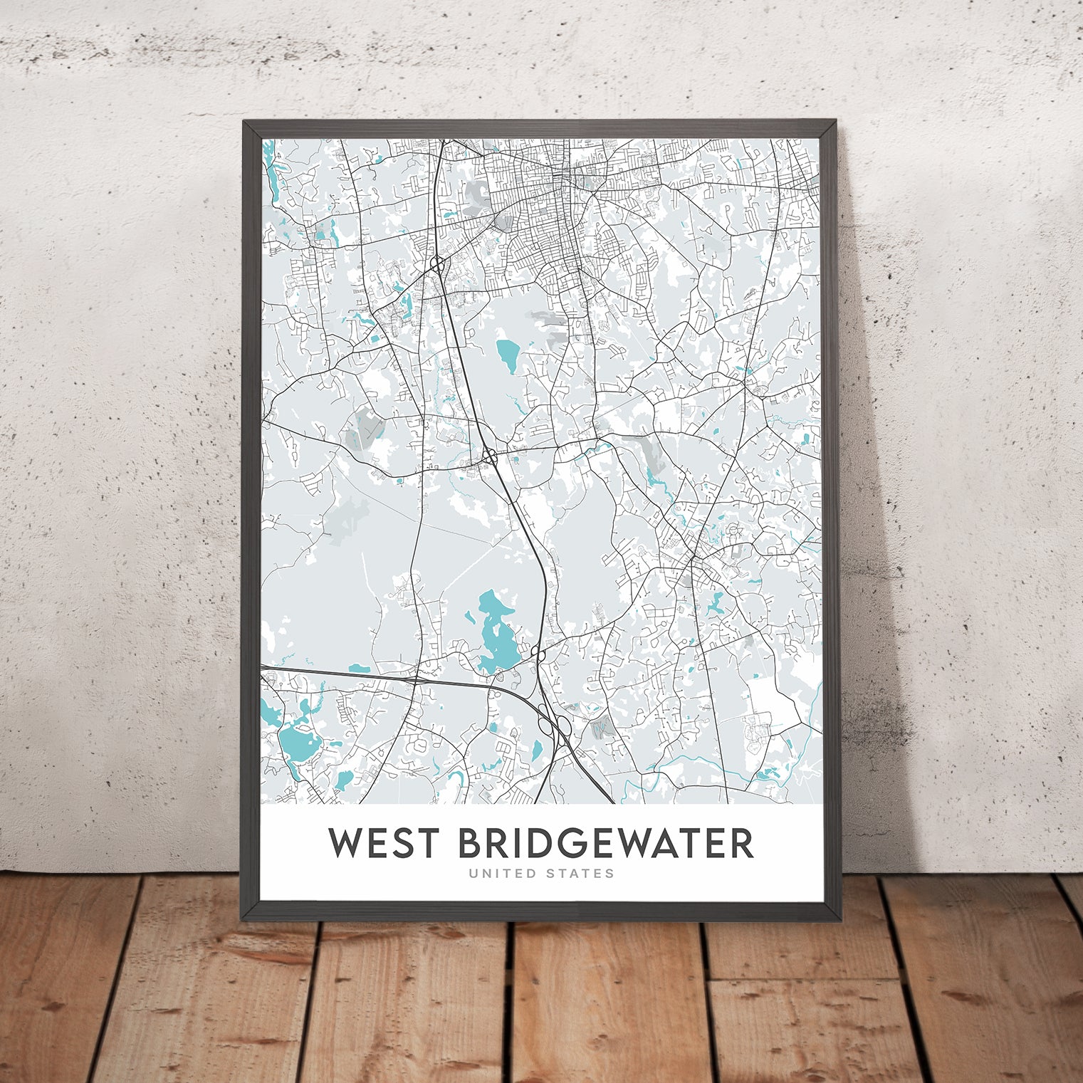 Modern City Map of West Bridgewater, MA: State University, Bridgewater ...