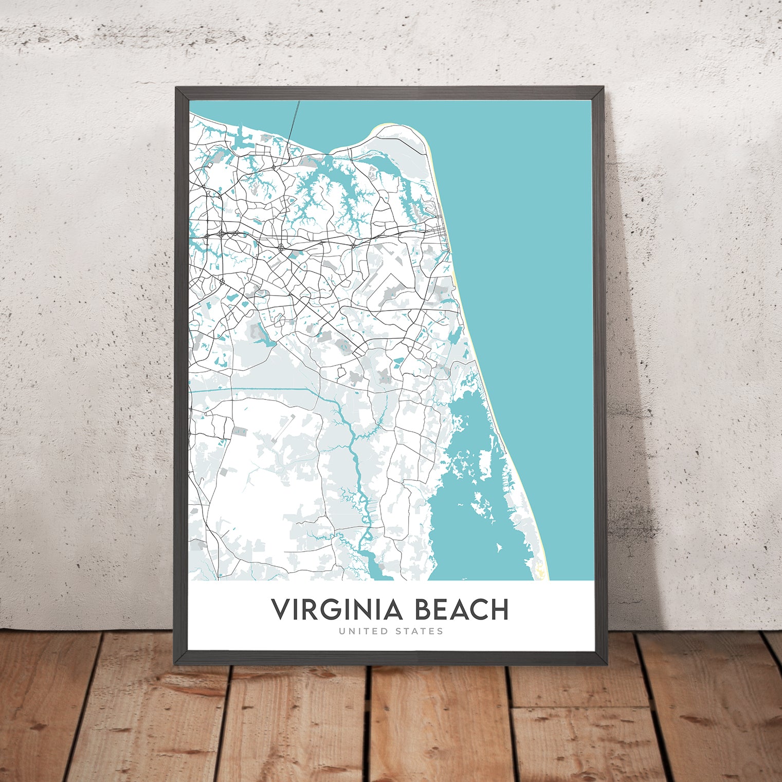 Modern City Map of Virginia Beach, VA: Aquarium, Cape Henry Lighthouse ...