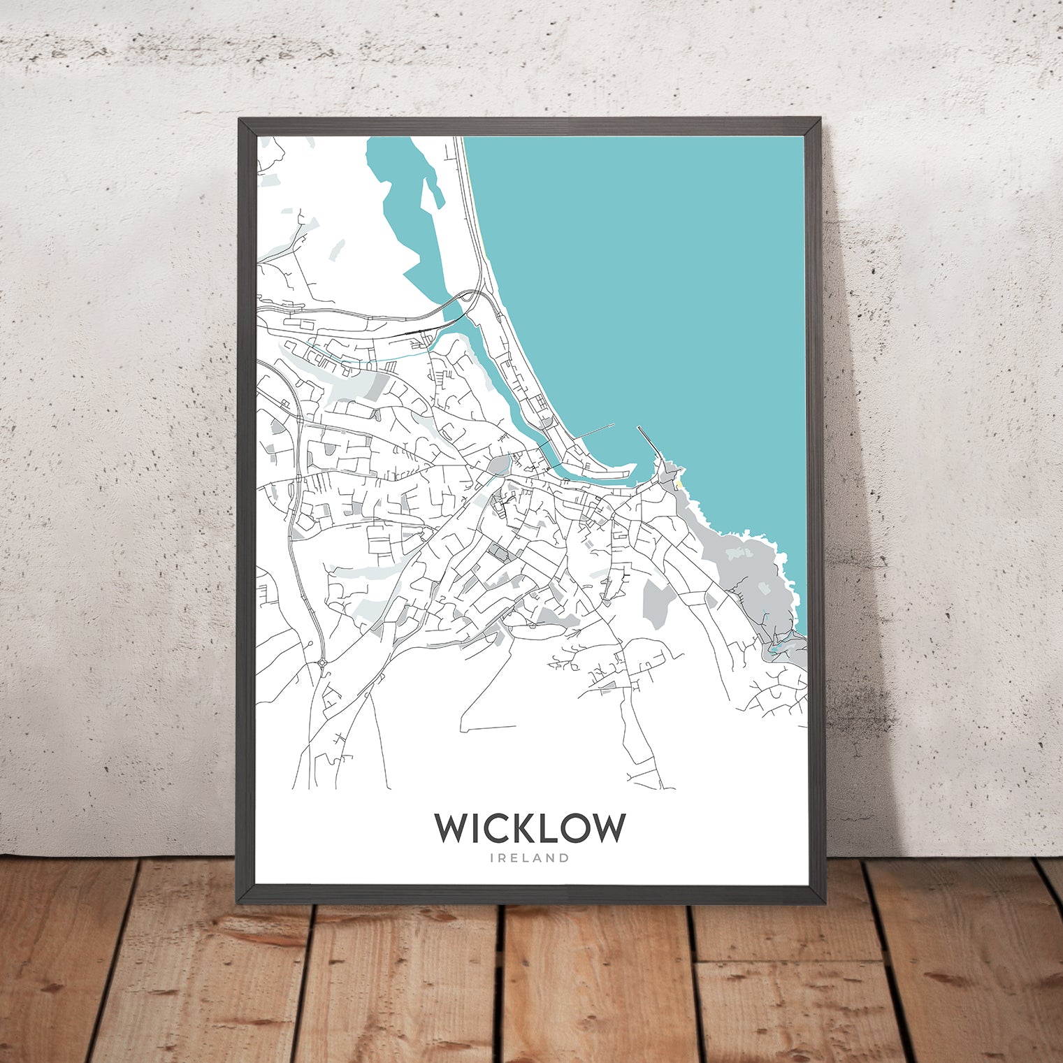 Modern Town Map of Wicklow, Ireland: Wicklow Mountains, Glendalough Va ...