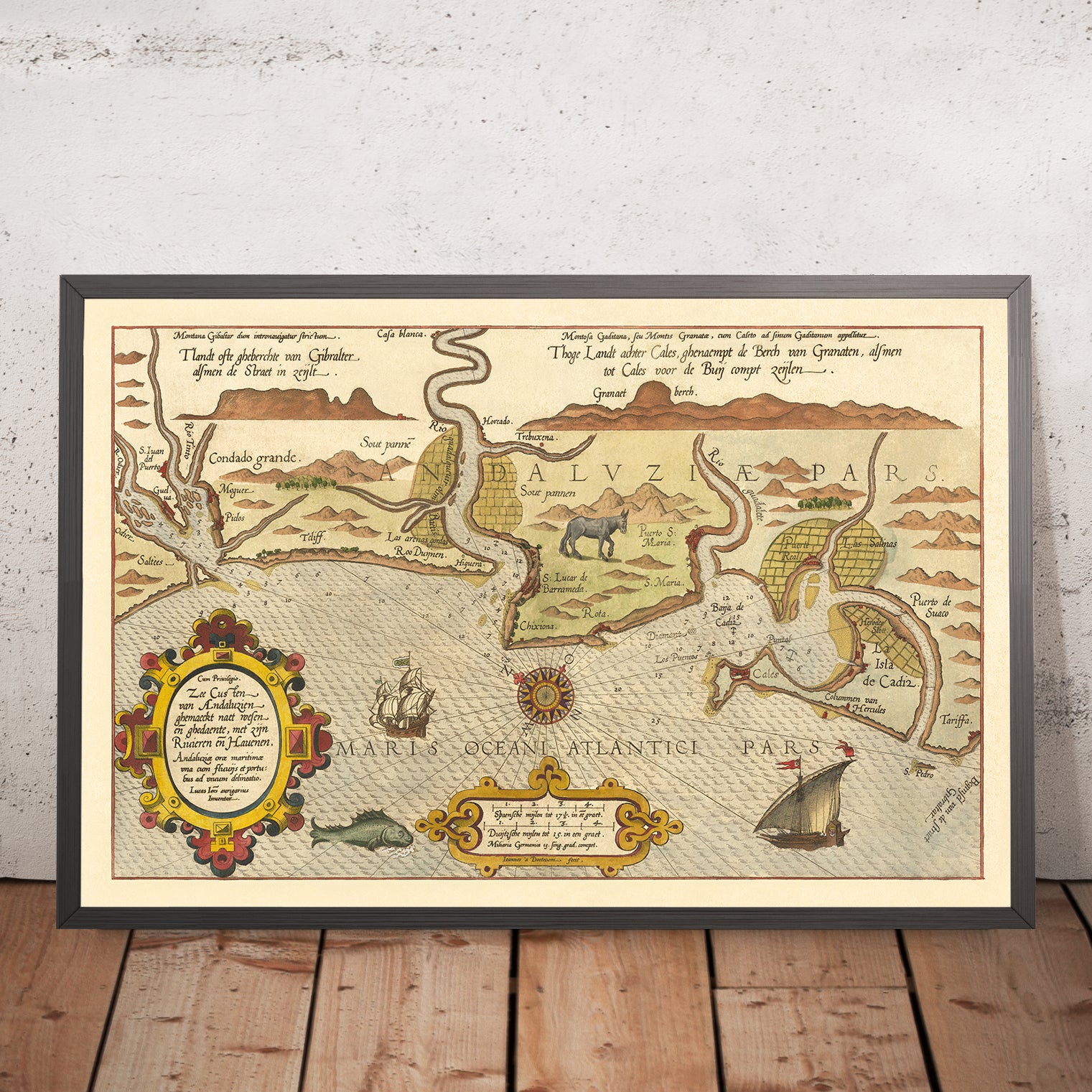 Old Naval Map of Cadiz by Waghenaer, 1583: Strait of Gibraltar, Cadiz ...
