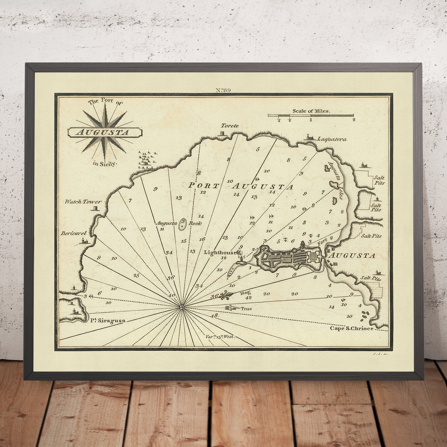 Old Port of Augusta, Sicily Nautical Chart by Heather, 1802: Soundings ...