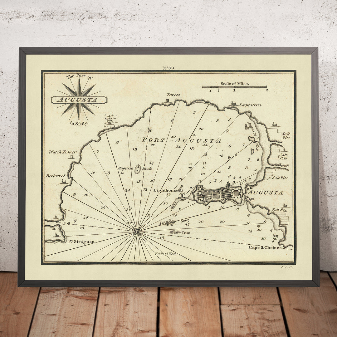 Old Port of Augusta, Sicily Nautical Chart by Heather, 1802: Soundings ...