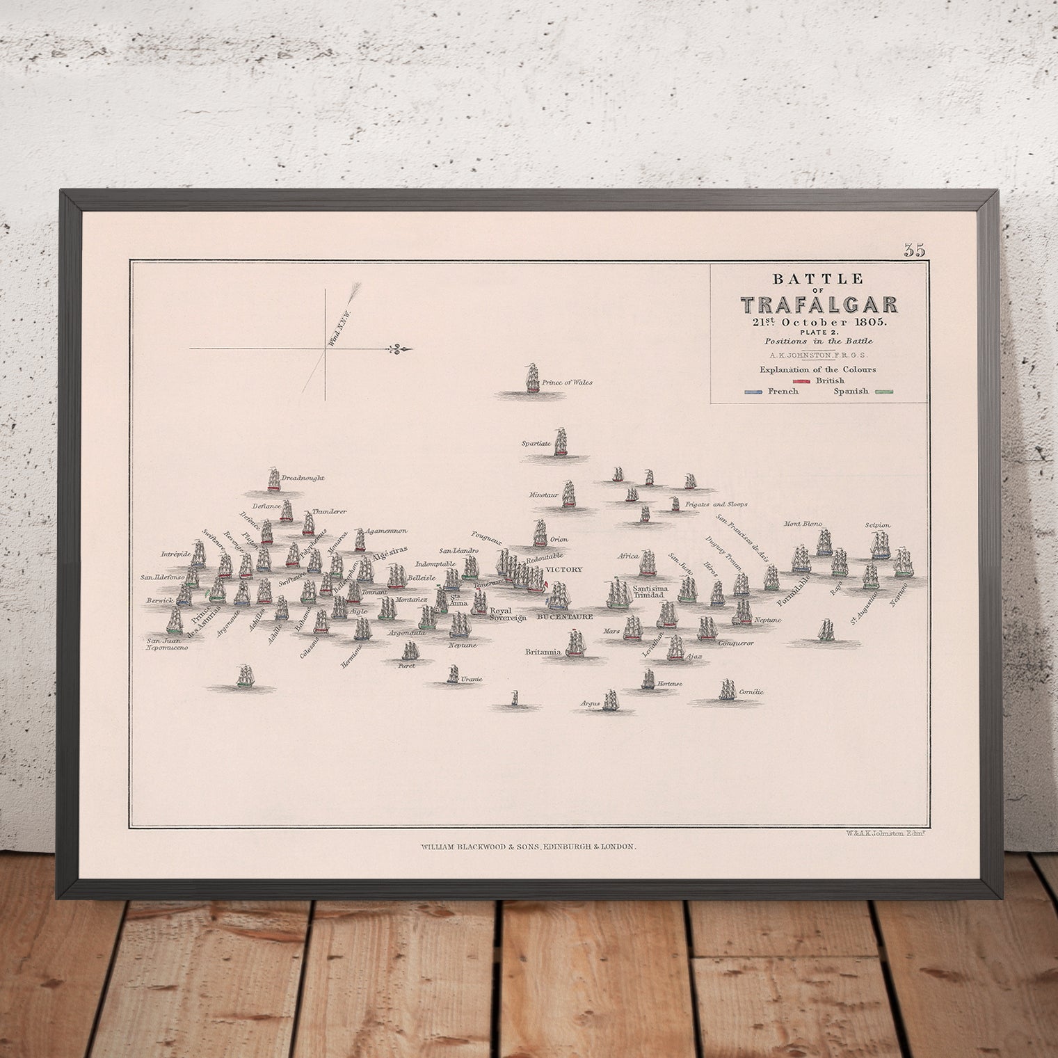 Battle of Trafalgar: Positions in the Battle by AK Johnston, 1852: Nap ...