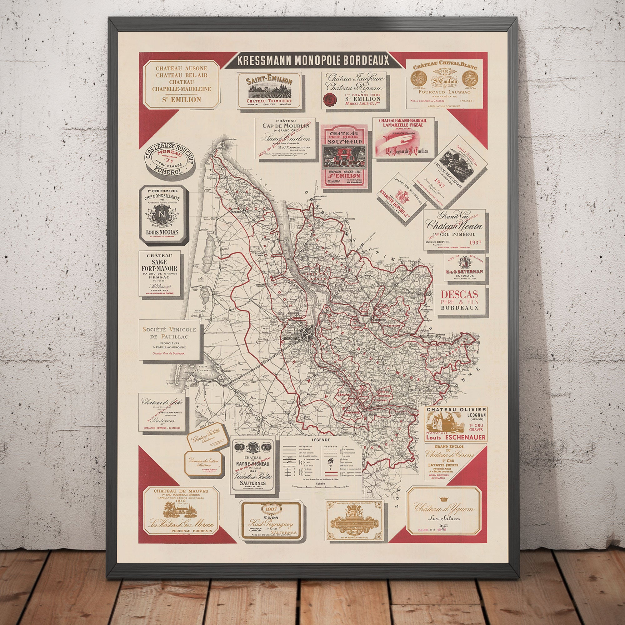 Old Map Wine Map of Bordeaux in 1948 - Garonne, Pessac, Blanquefort, C ...