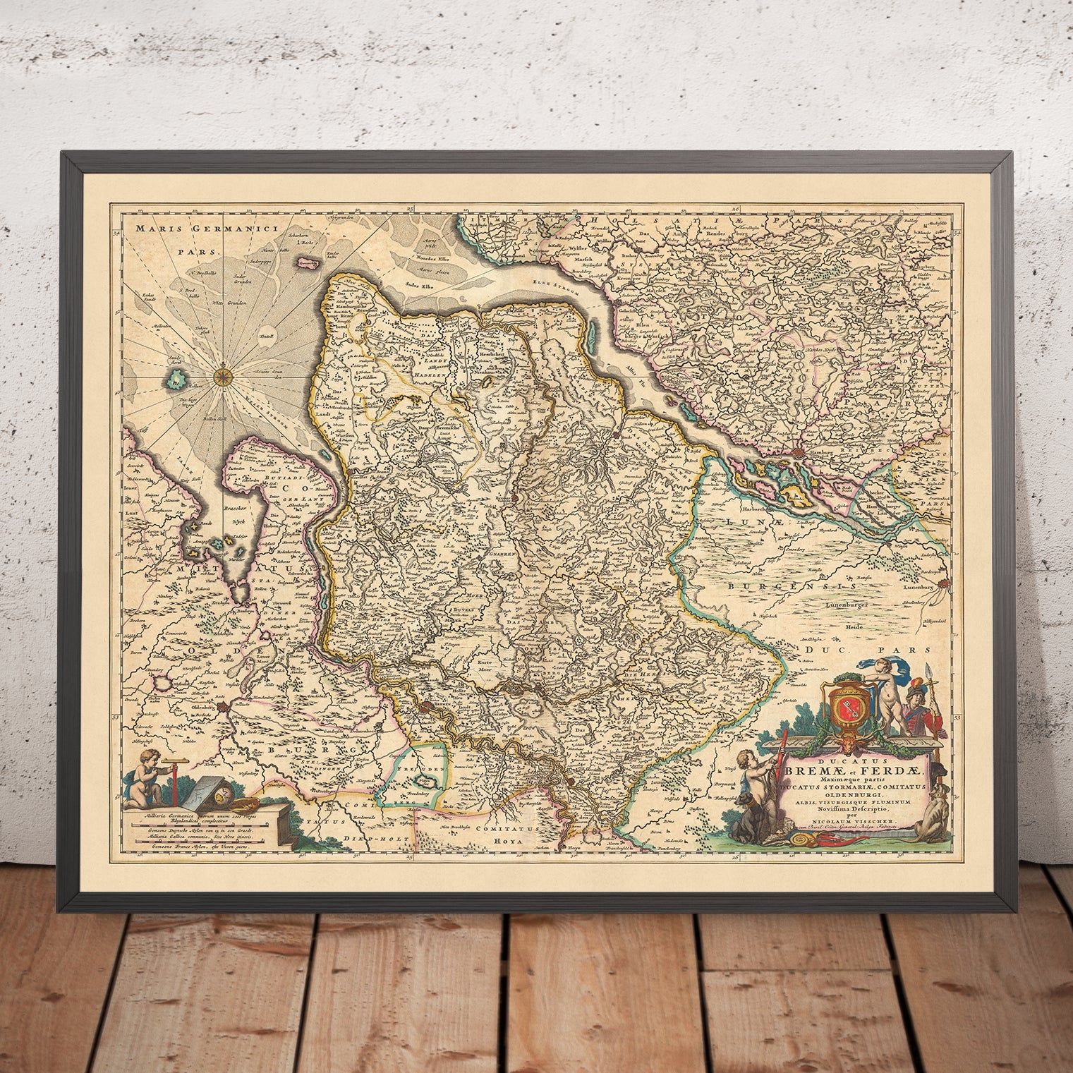Old Map of Bremen and Verden: Visscher, 1690: Hamburg, Oldenburg, Lüne ...