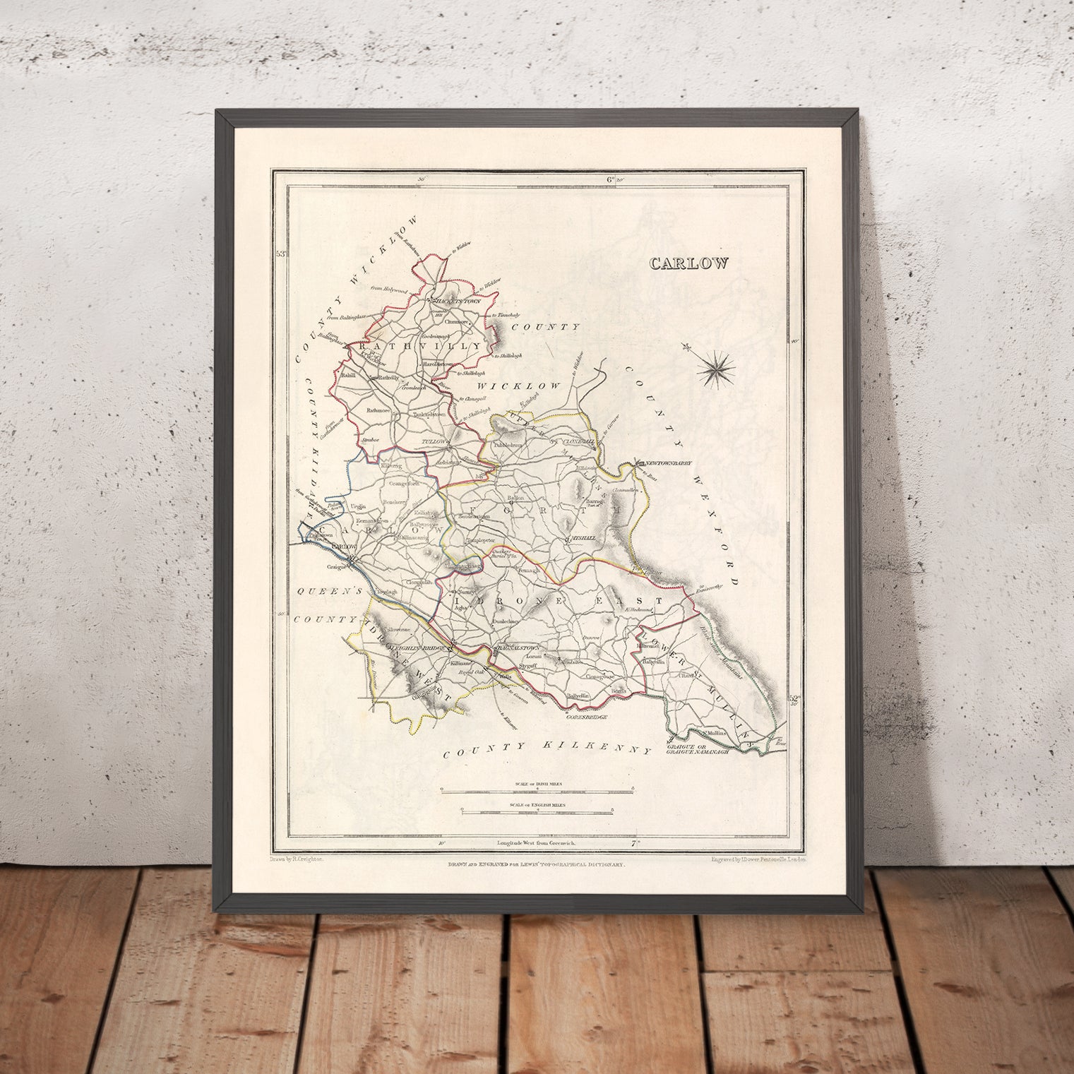 Old Map of County Carlow by Samuel Lewis, 1844: Tullow, Hacketstown ...