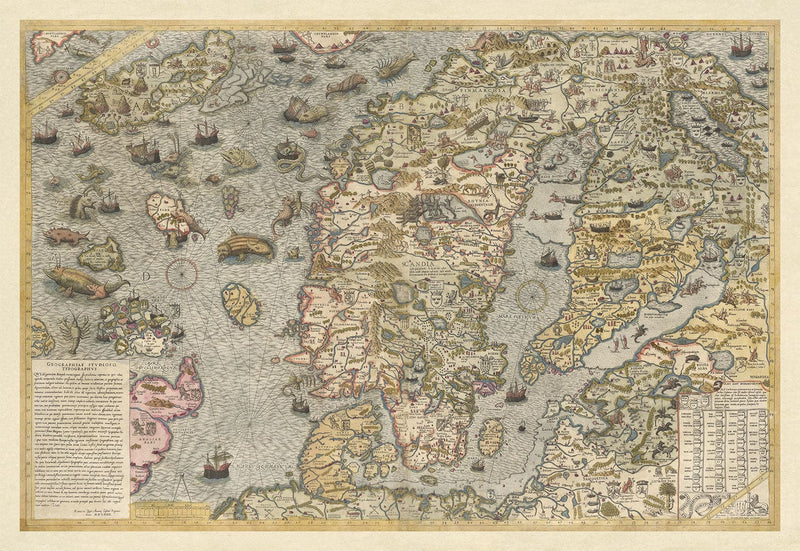 Old Map of Scandinavia, 1539 - Carta Marina by Olaus Magnus - Sea Mons ...