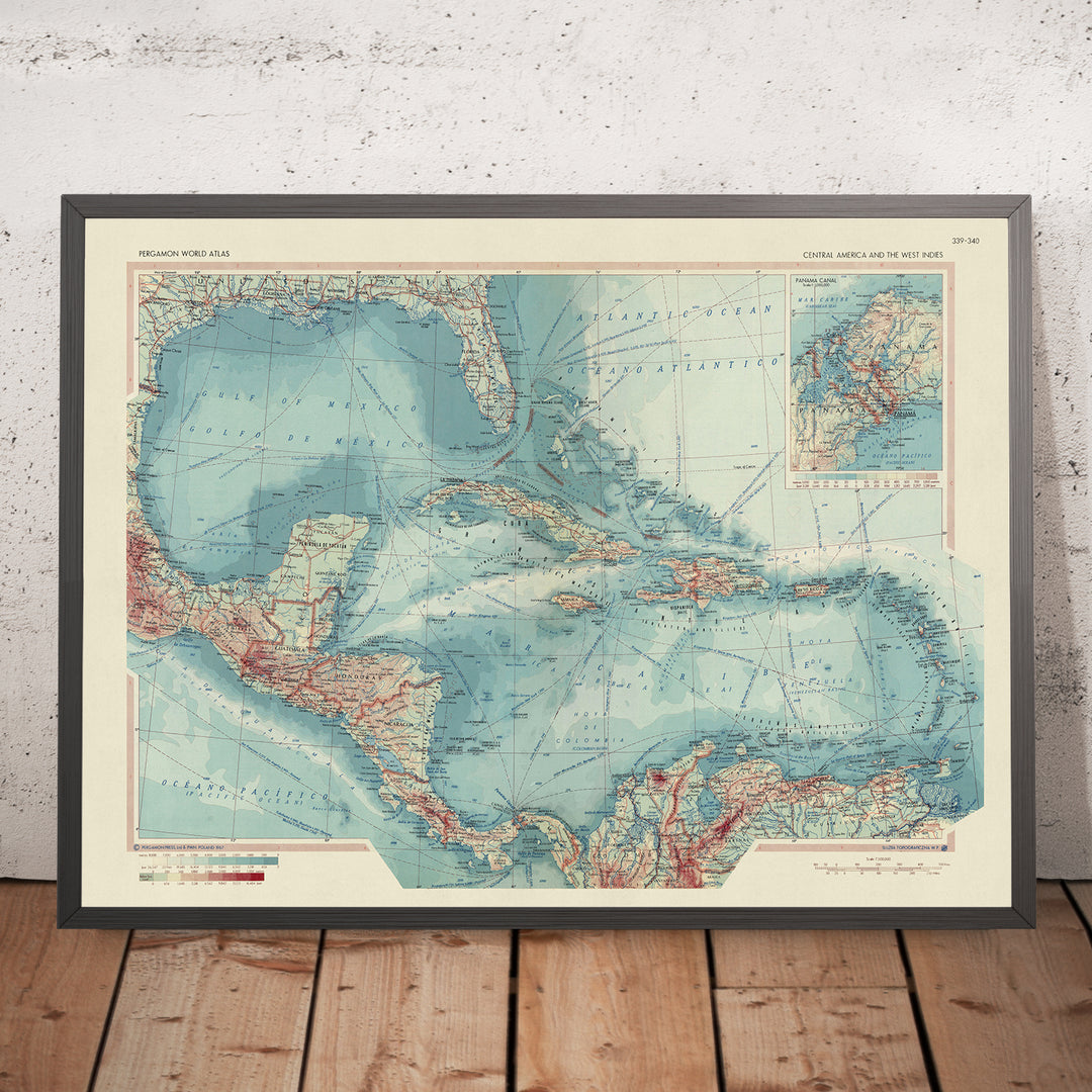Old Map of Central America and the West Indies, 1967: Panama Canal, Fl ...