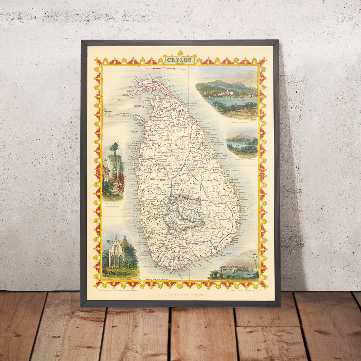 Old Map of Sri Lanka by Tallis & Rapkin, 1851: Ceylon, Colombo, Kandy ...