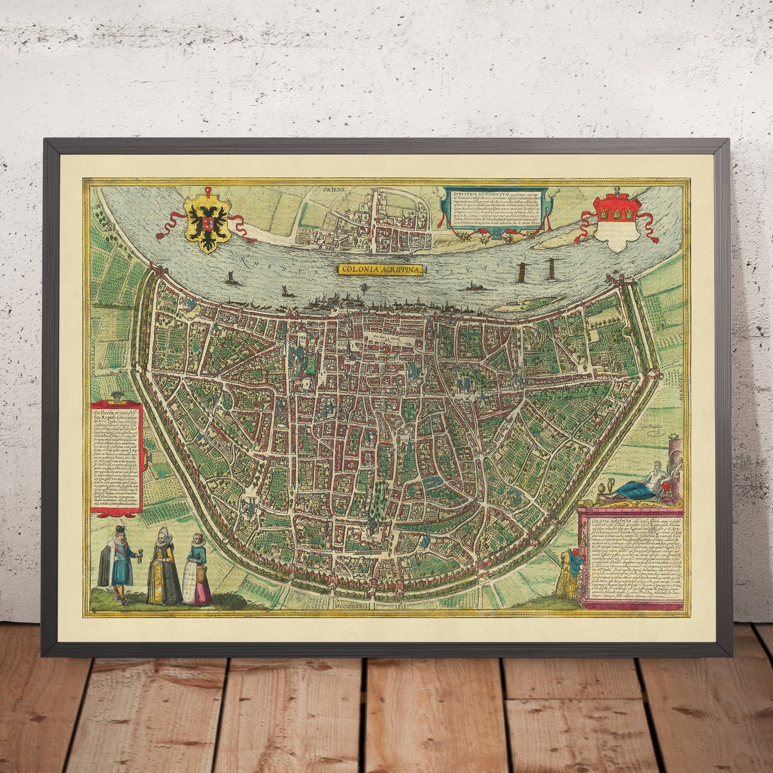 Old Birdseye Map of Cologne by Braun, 1572: Cologne Cathedral, Rhine R ...