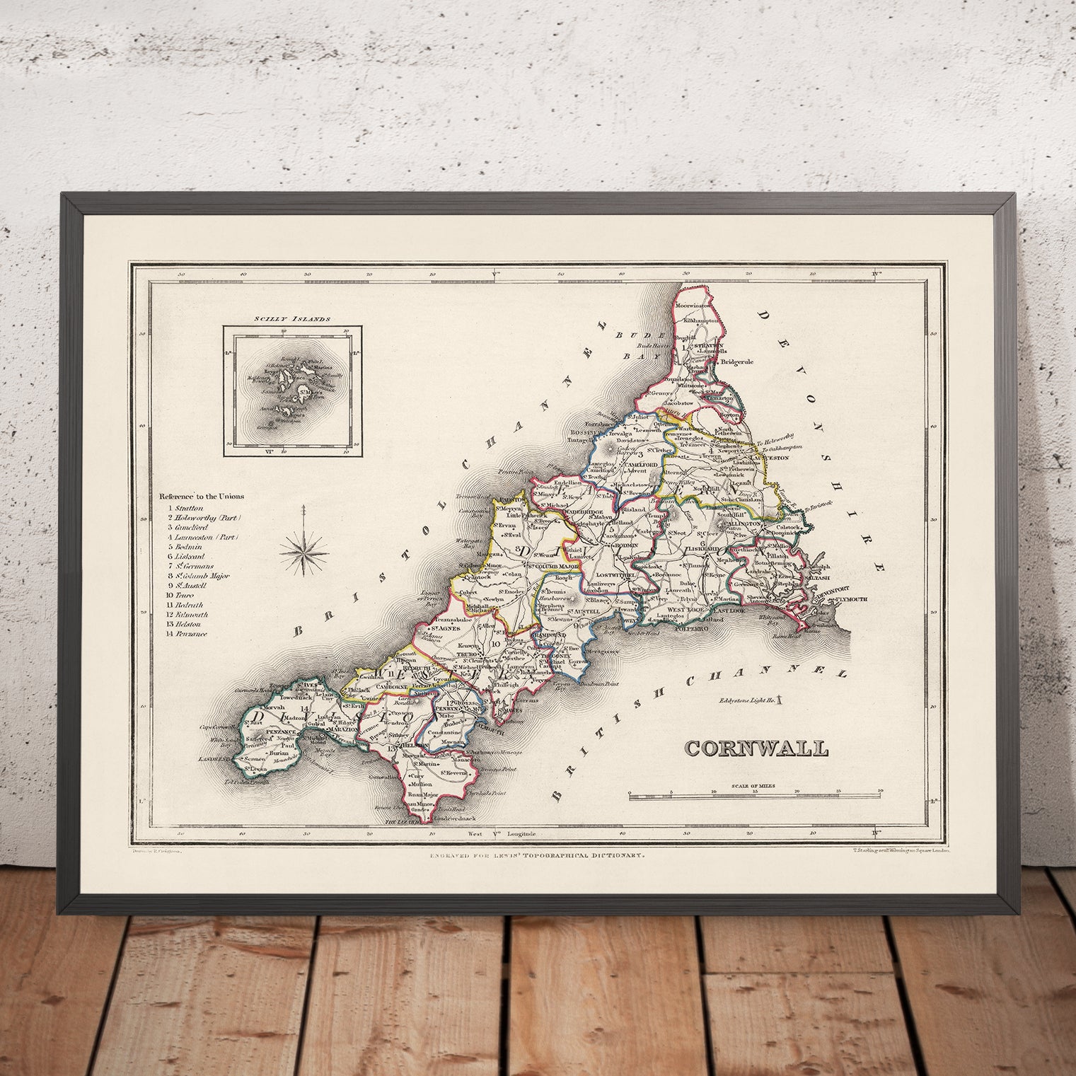 Old Map of Cornwall by Samuel Lewis, 1844: St Austell, Truro, Falmouth ...