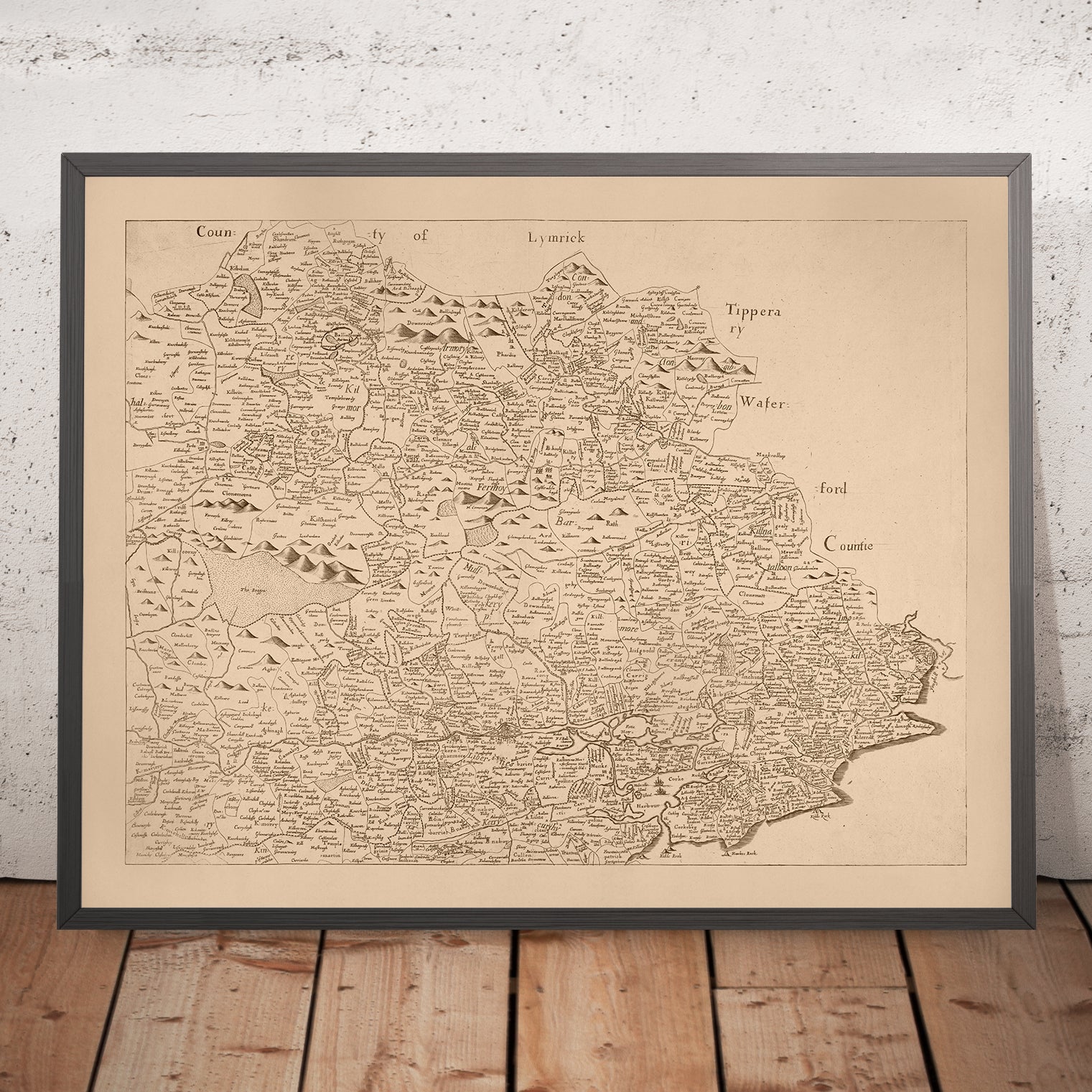 Old Map of County Cork by Petty, 1685: Kinsale, Bandon, Clonakilty, Ba ...
