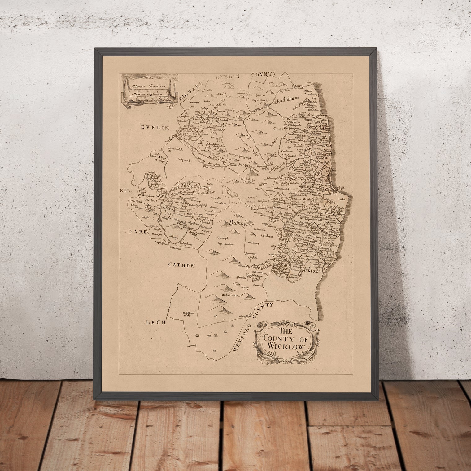 Old Map of County Wicklow by Petty, 1685: Wicklow Mountains, Glendalou ...