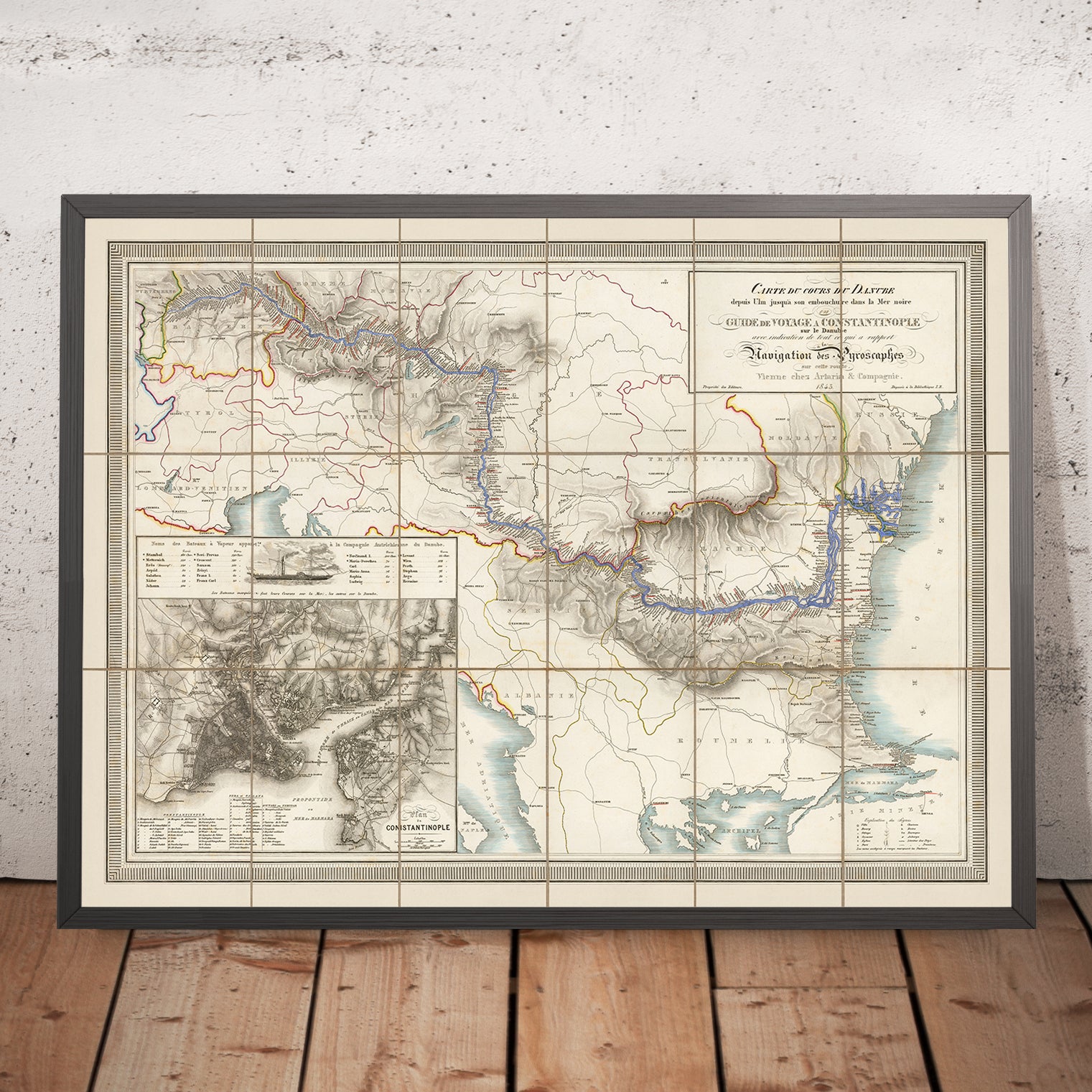 Old Danube River Steamship Route Map, 1843: From Bavaria to the Black ...