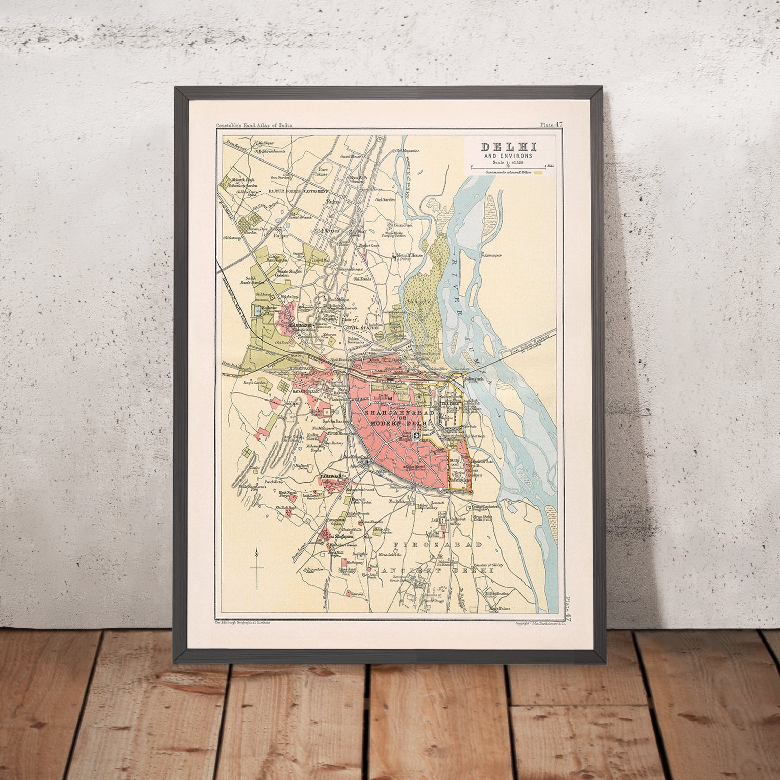 Old Map of Delhi by Bartholomew, 1893: Shahjahanabad, Jumma Musjid, Ri ...