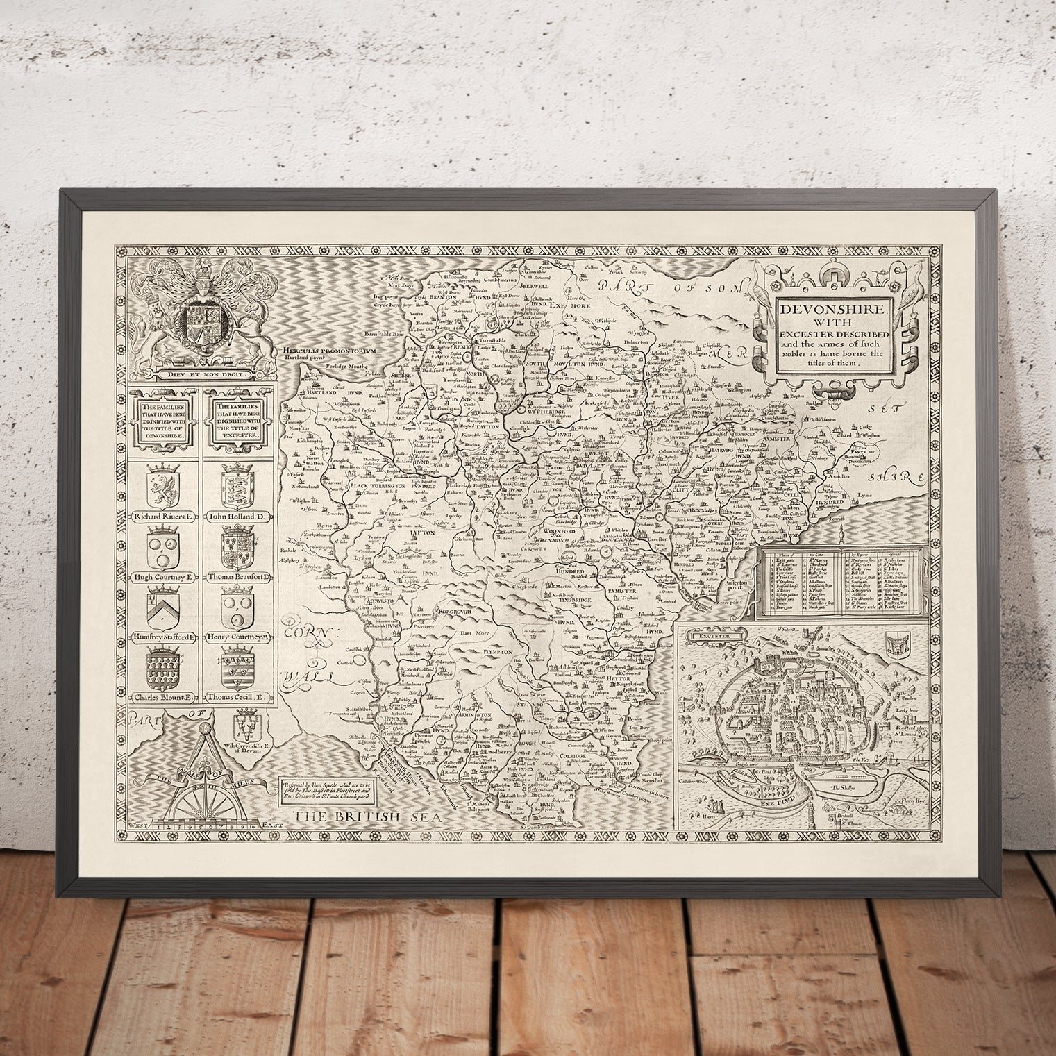 Old Map of Devon, 1611 by John Speed - Plymouth, Exeter, Torquay, Paig ...