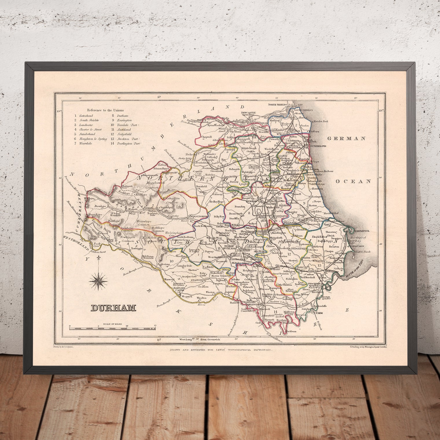 Old Map of Durham by Samuel Lewis, 1844: Sunderland, Stockton-on-Tees ...