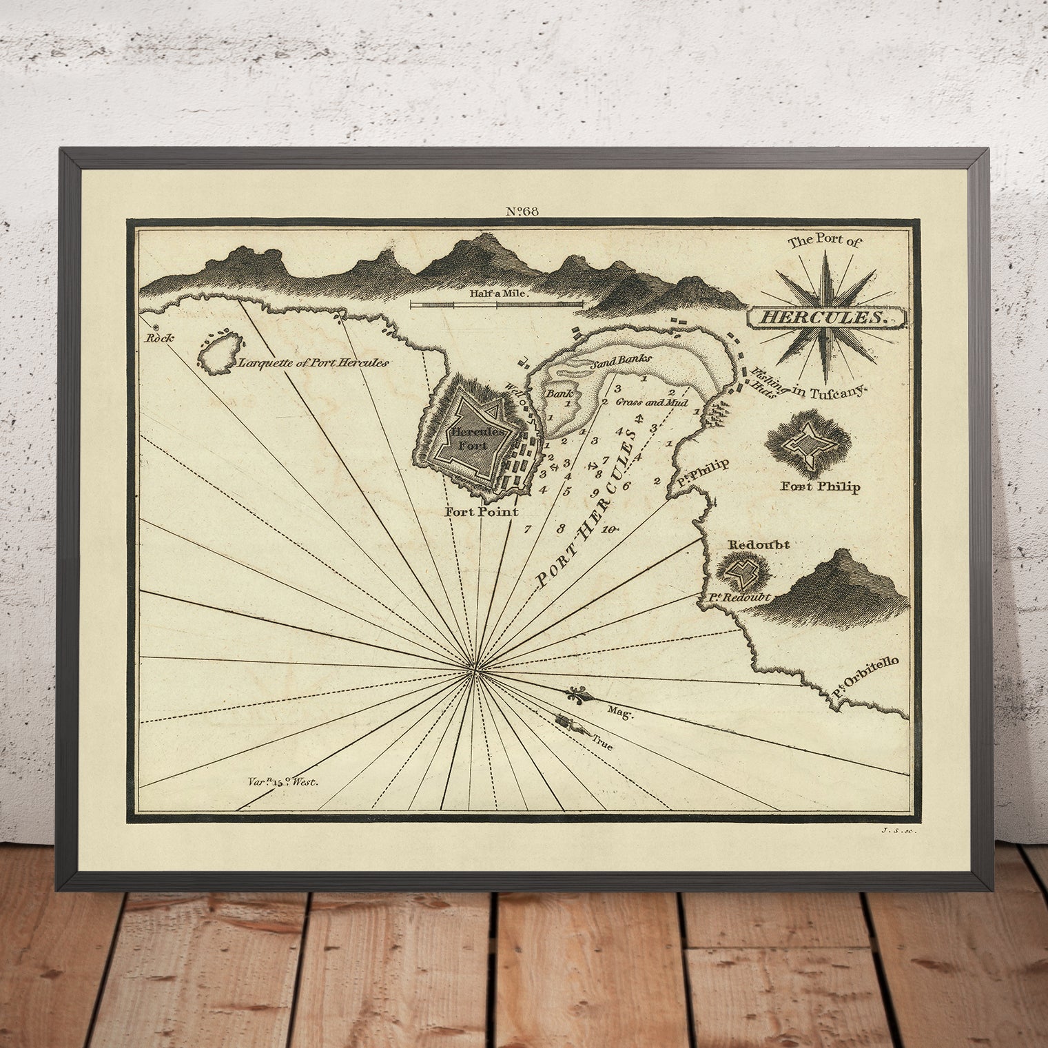 Old Port of Hercules, Italy Nautical Chart by Heather, 1802: Tuscany C ...