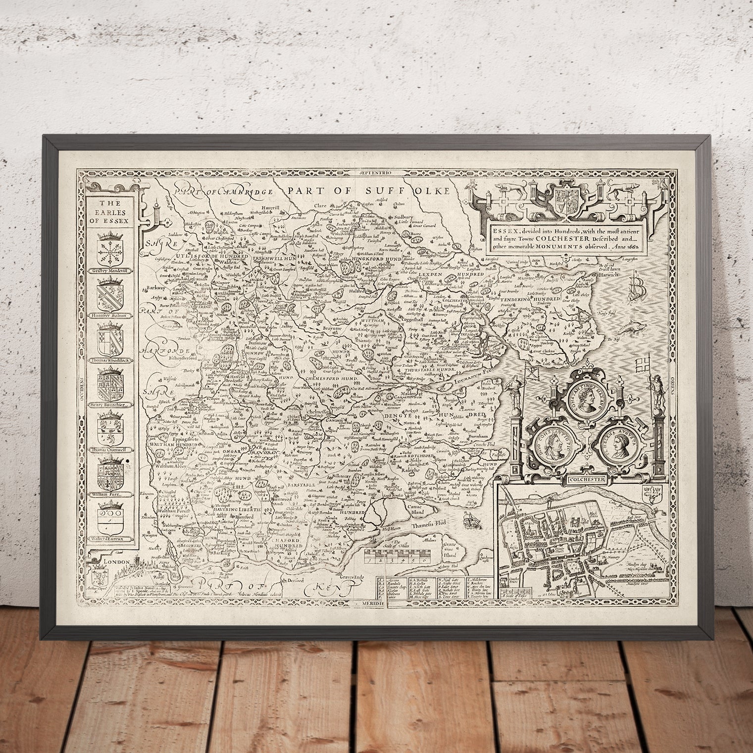 Old Map of Essex in 1611 by John Speed - Southend, Colchester, Chelmsf ...