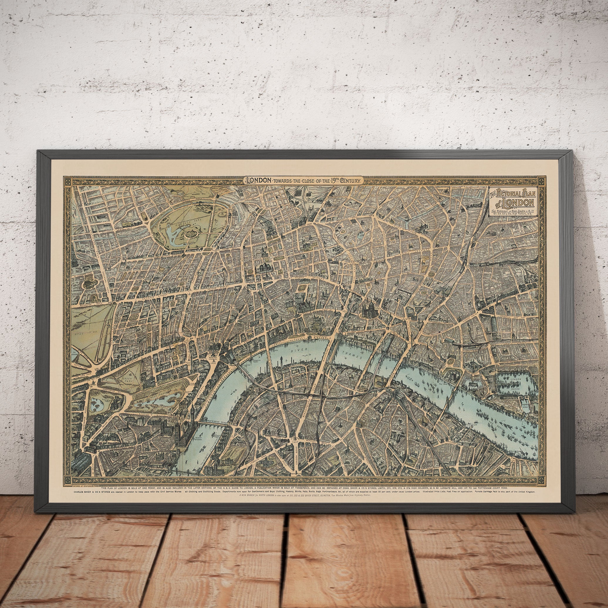 Old Birds Eye Map of London in 1892 by Charles Baker & Co - Westminste ...