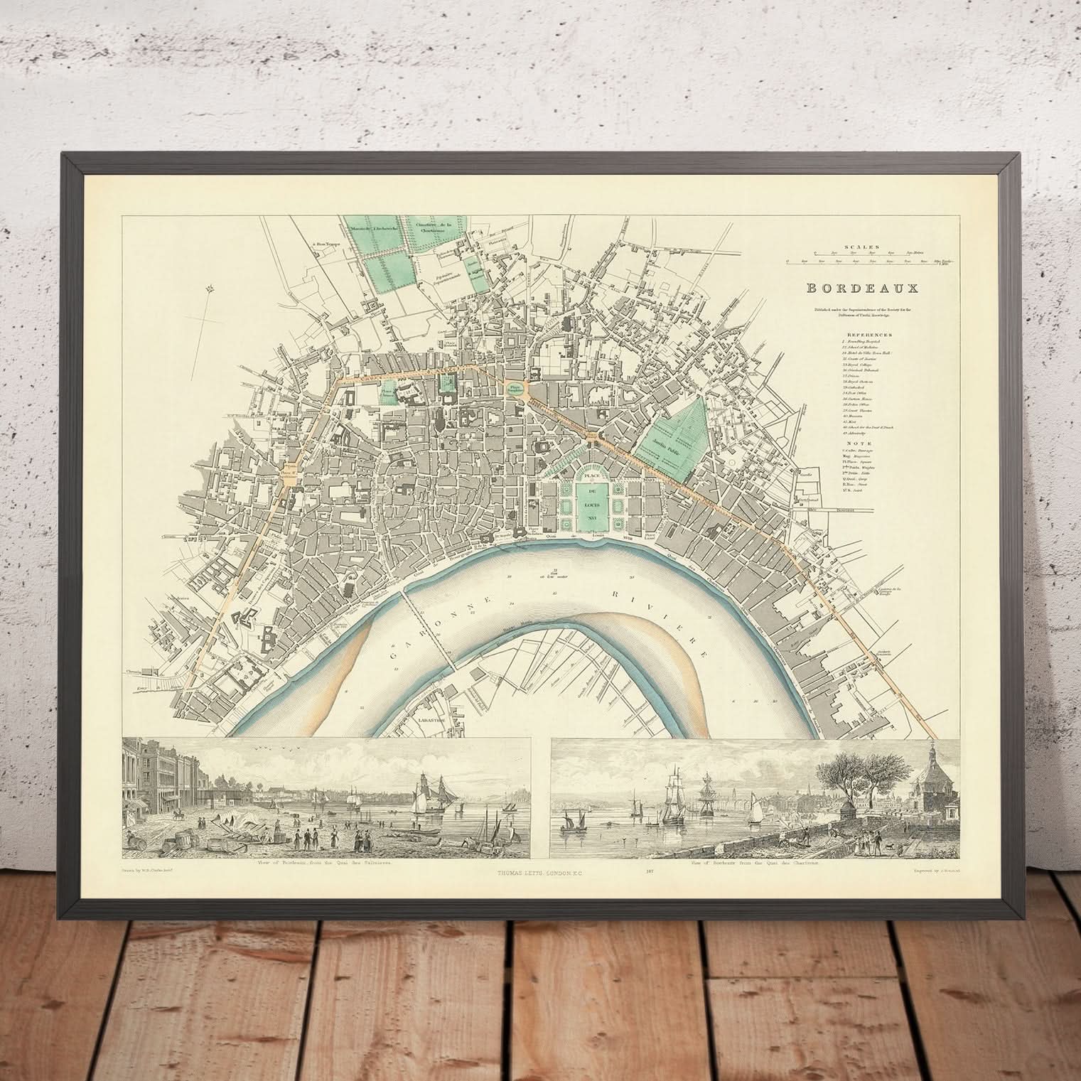 Old Map of Bordeaux, 1870: Chartrons, Bastide, Quai des Chartrons, Égl ...