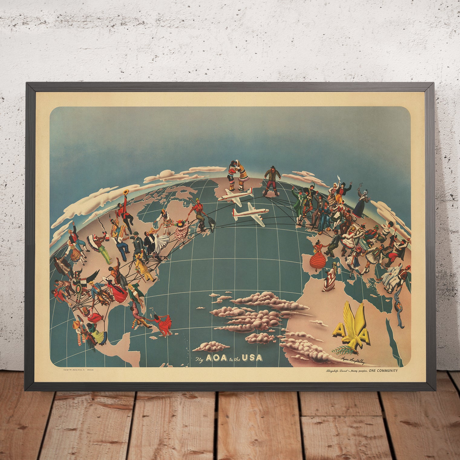 Old American Overseas Airlines World Map, 1947: Cultural Unity, Post-W ...