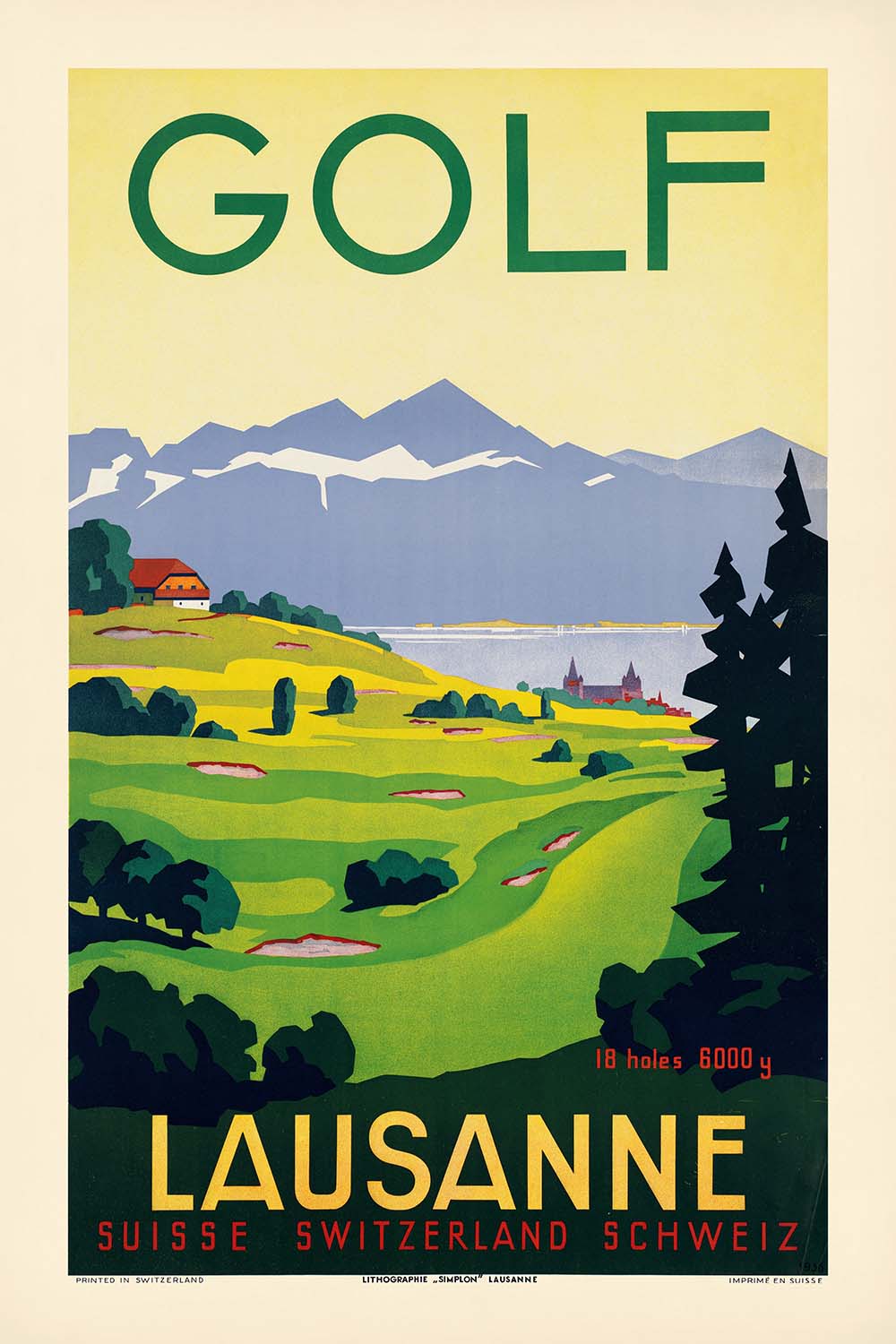 Lausanne Travel Poster: Golf. Lausanne, 1936 – The Unique Maps Co.