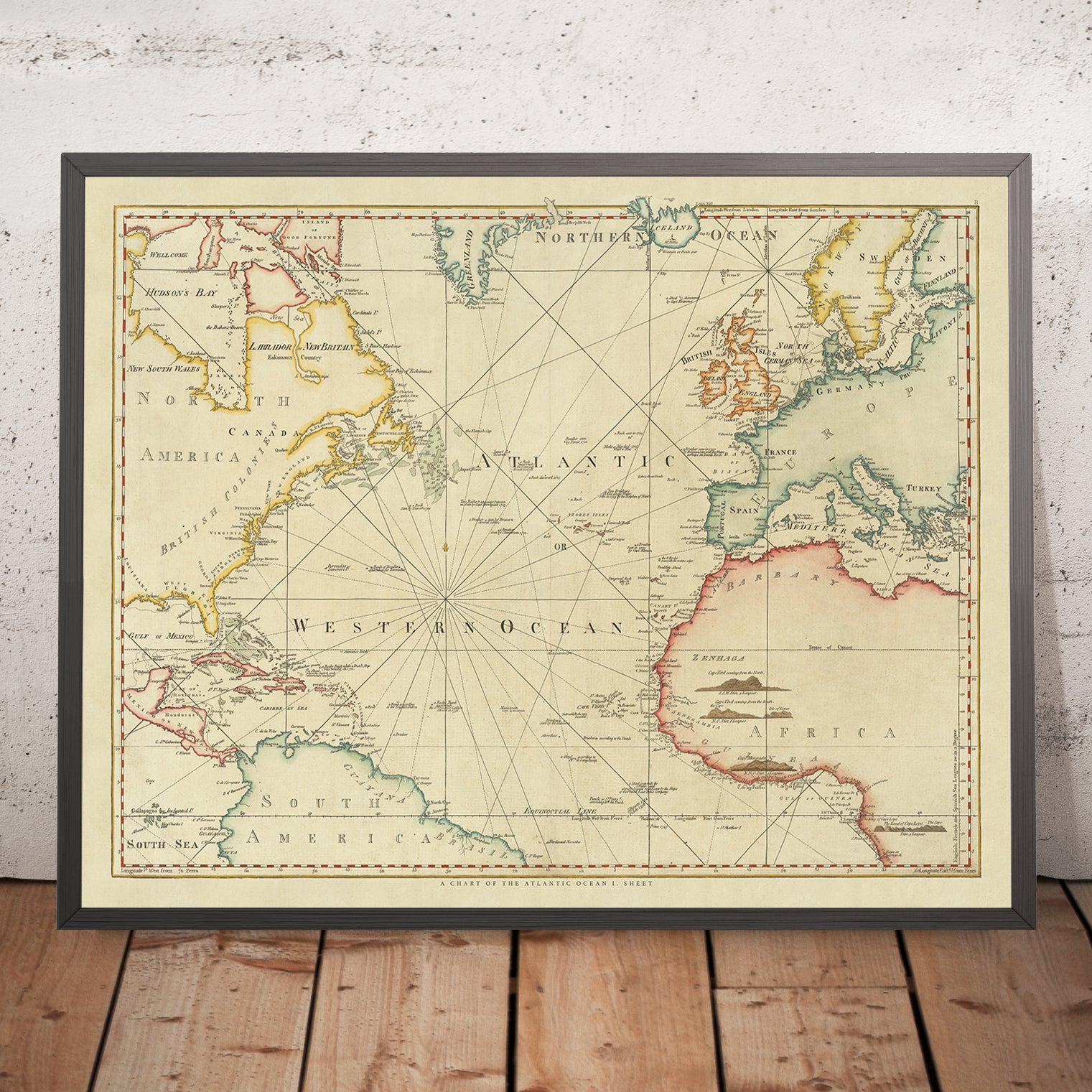 Old Atlantic Ocean Nautical Chart by Sayer, 1775: Mercator, Gulf Strea ...