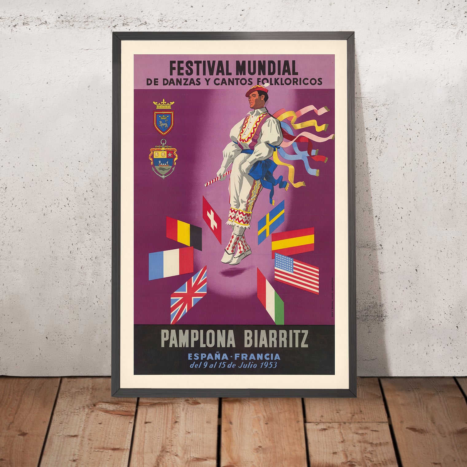 Pamplona & Biarritz Travel Poster: Festival Mundial de Danzas y Cantos ...