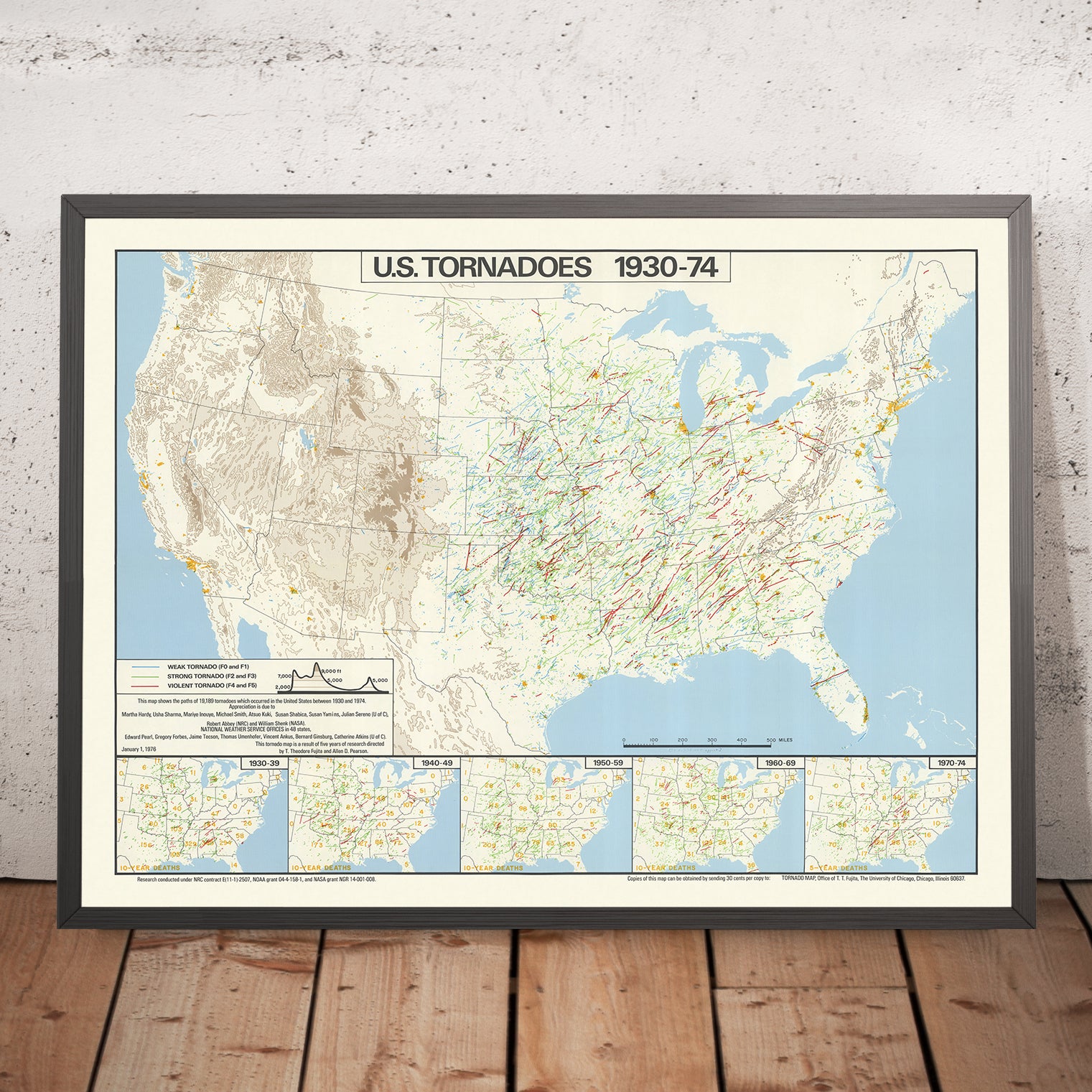 Old Map of US Tornado Activity 1930-1974 by Fujita & Pearson: Paths, D ...