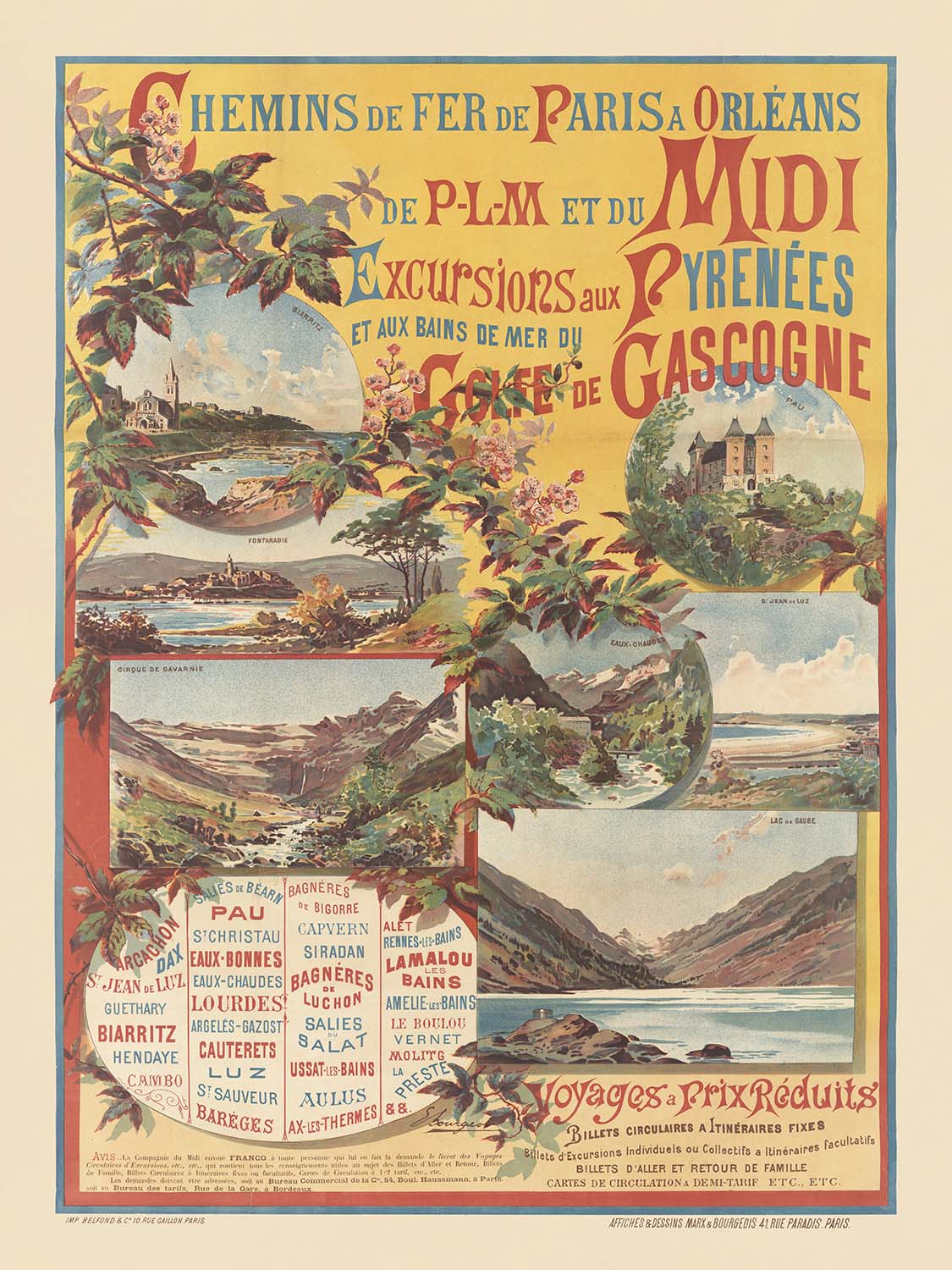 Pyrenees & Bay of Biscay Travel Poster: Chemins de fer de Paris à Orlé ...