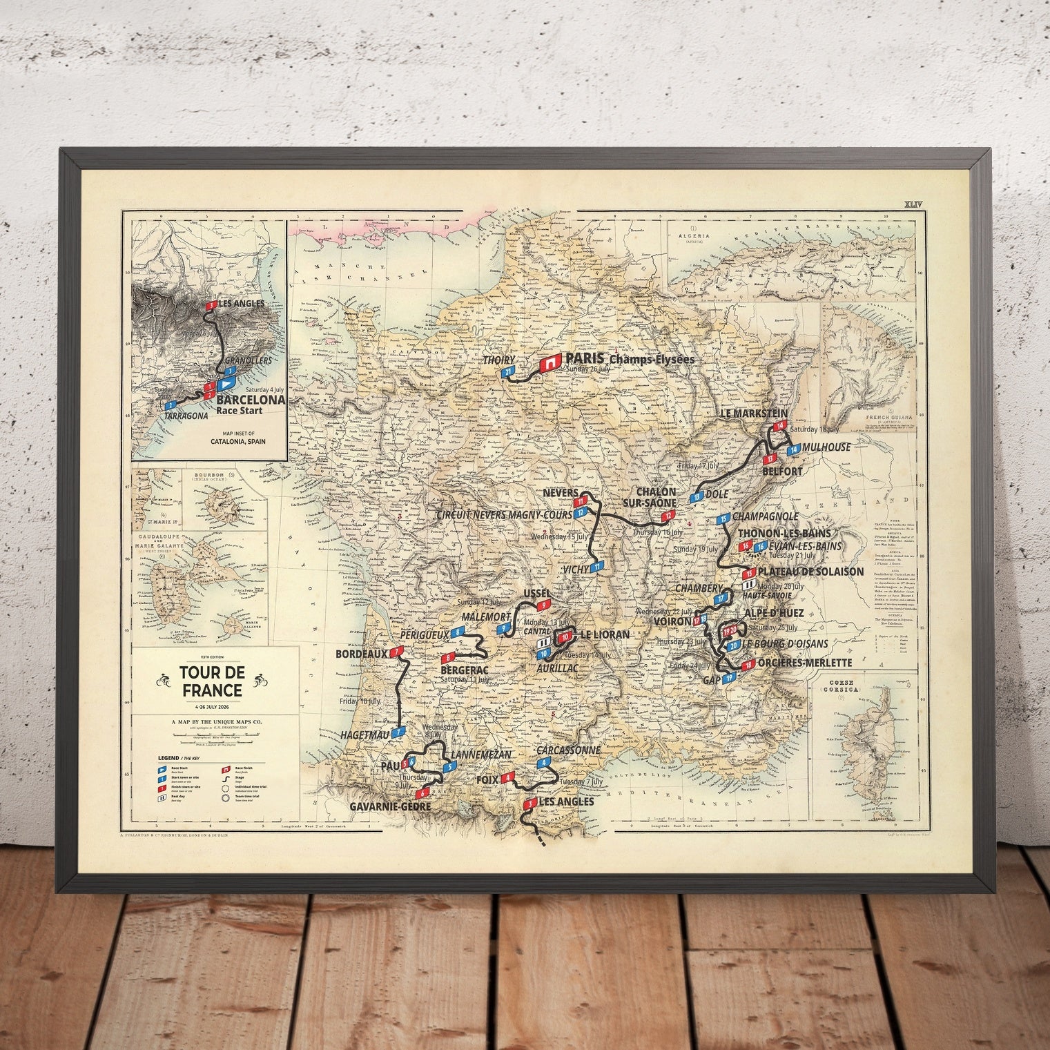 Tour de France 2026 Route Map – On an Antique 1872 Map of France – The ...