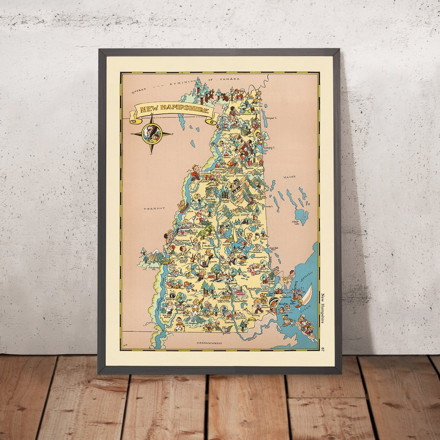Pictorial Map of New Hampshire by Ruth Taylor White, 1935: Manchester ...
